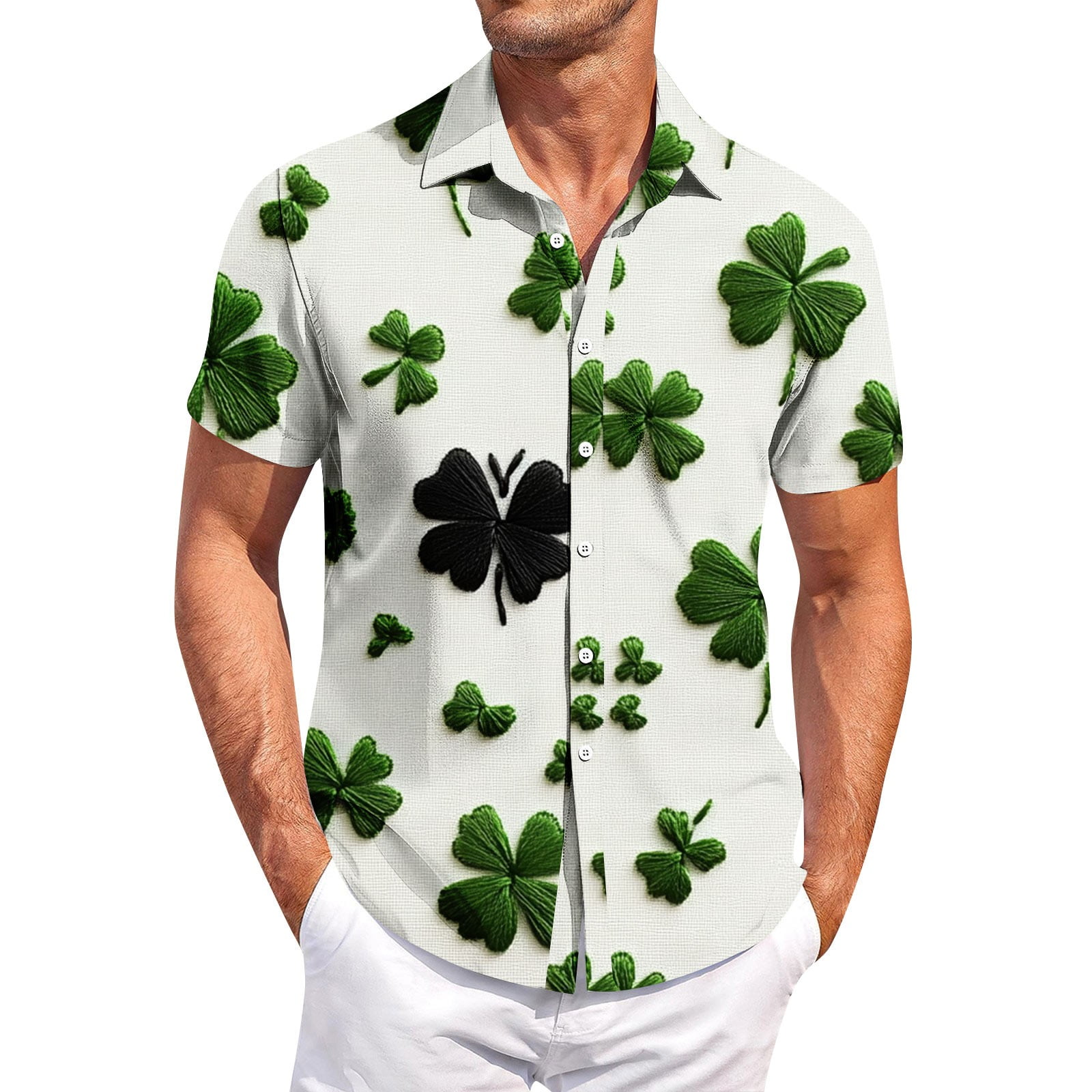JGNGSHN St Patricks Day Shirts for Mens Clover Green Printed Short ...