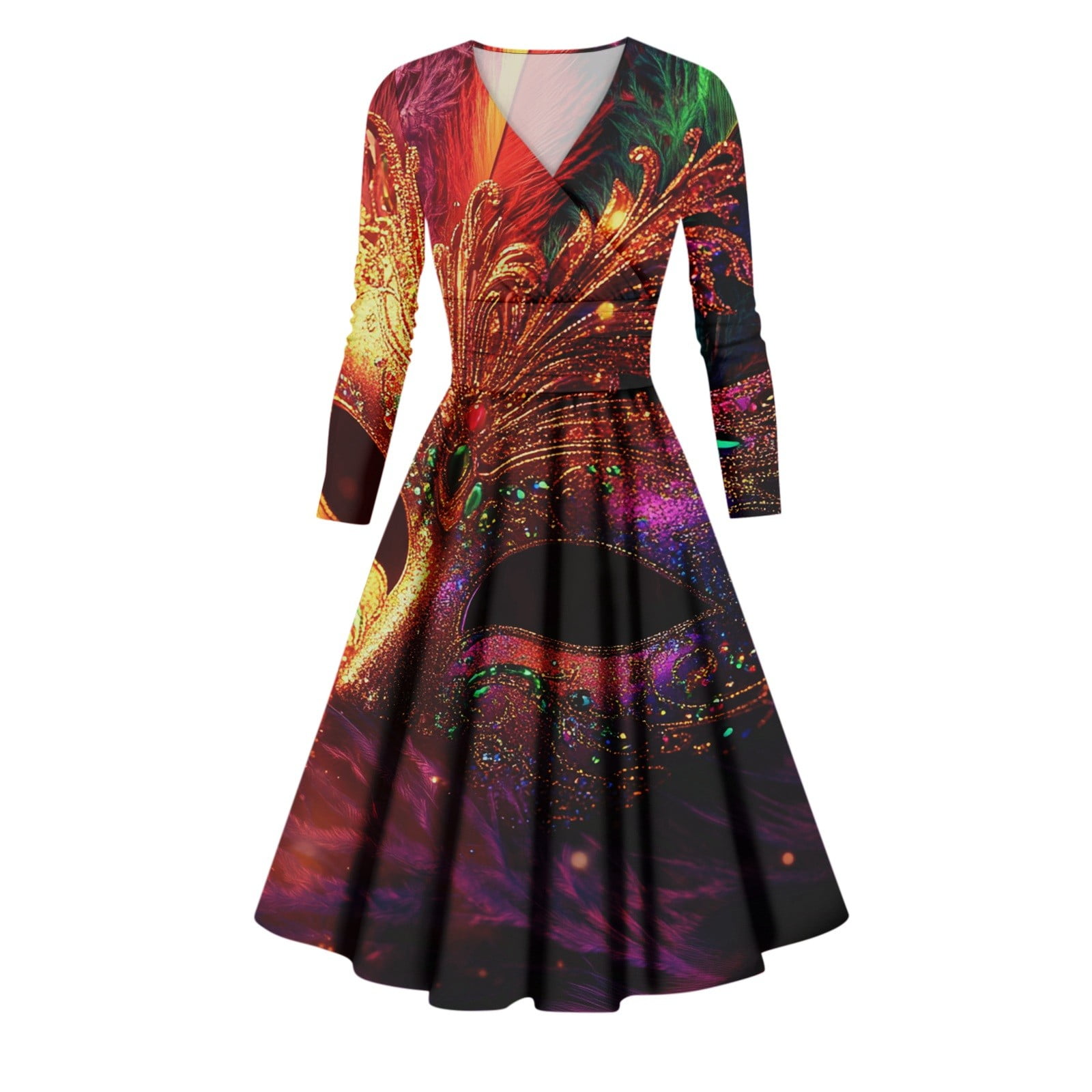 JGNGSHN Women's Carnival Dresses Mardi Gras Trendy Long Sleeve V Neck ...
