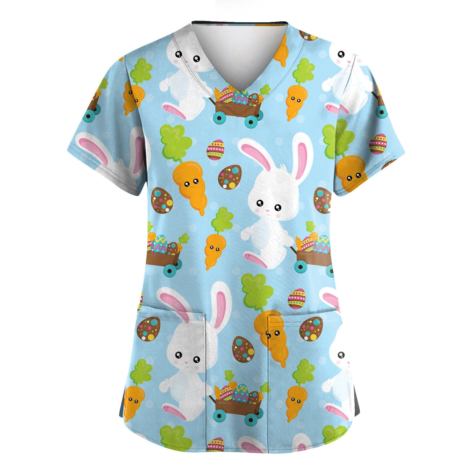 JGNGSHN Women's Loose Fit Easter Scrubs Top, Bunny Egg Print Short ...