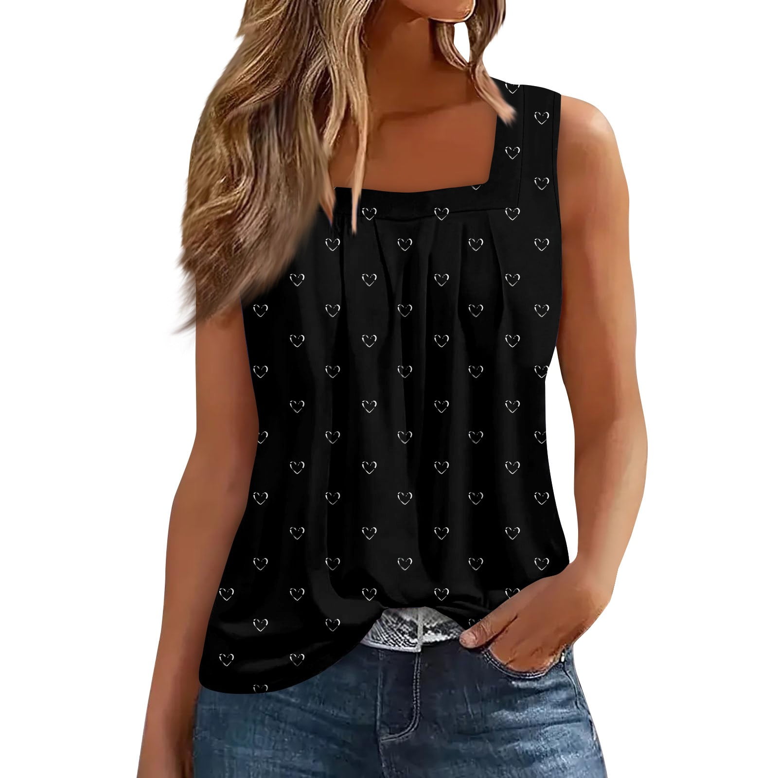 JGNGSHN Women's Summer Casual Ruffled Tank Top Sleeveless Square Neck ...