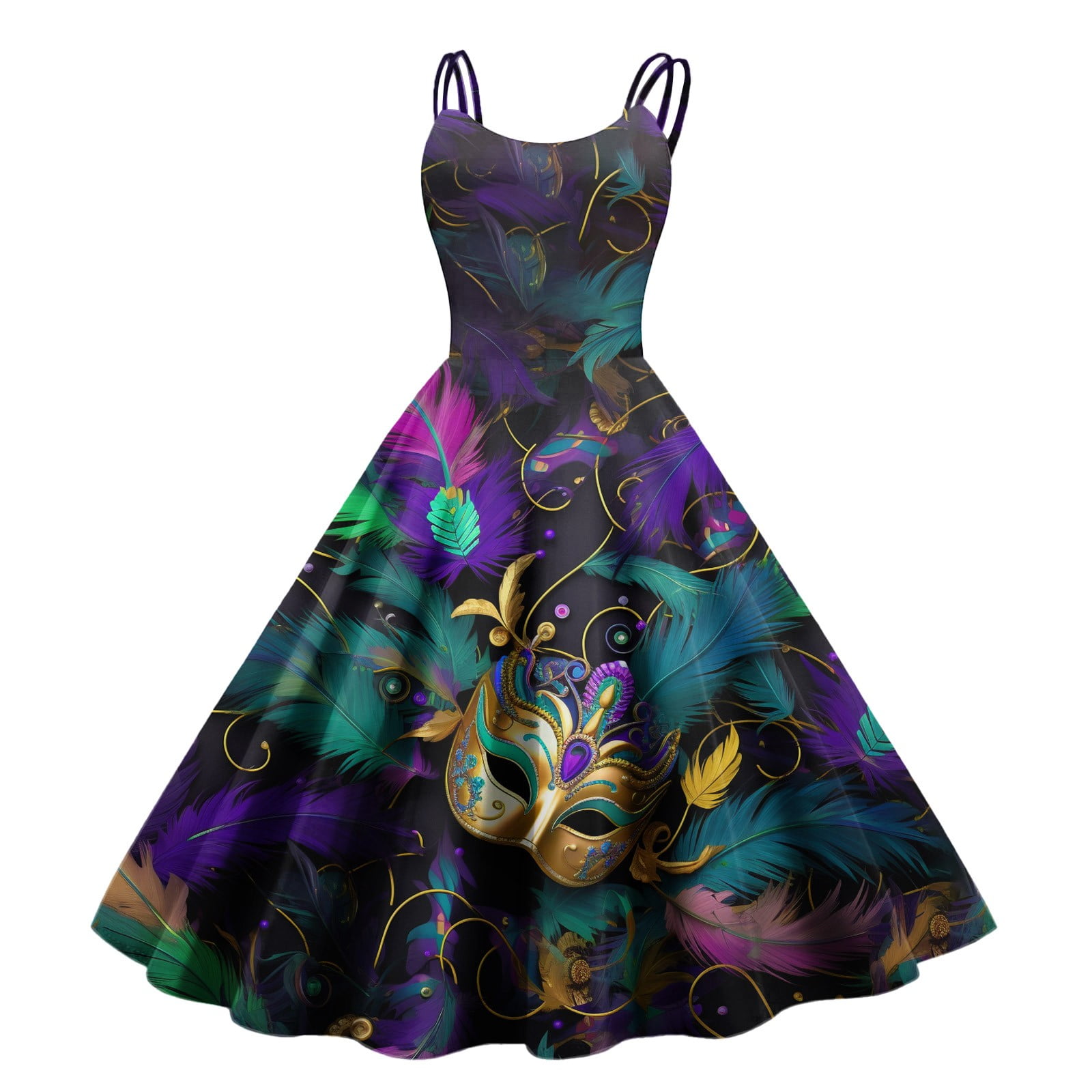 JGNGSHN Womens Mardi Gras Dresses Fashion Sleeveless Knee Length Retro ...