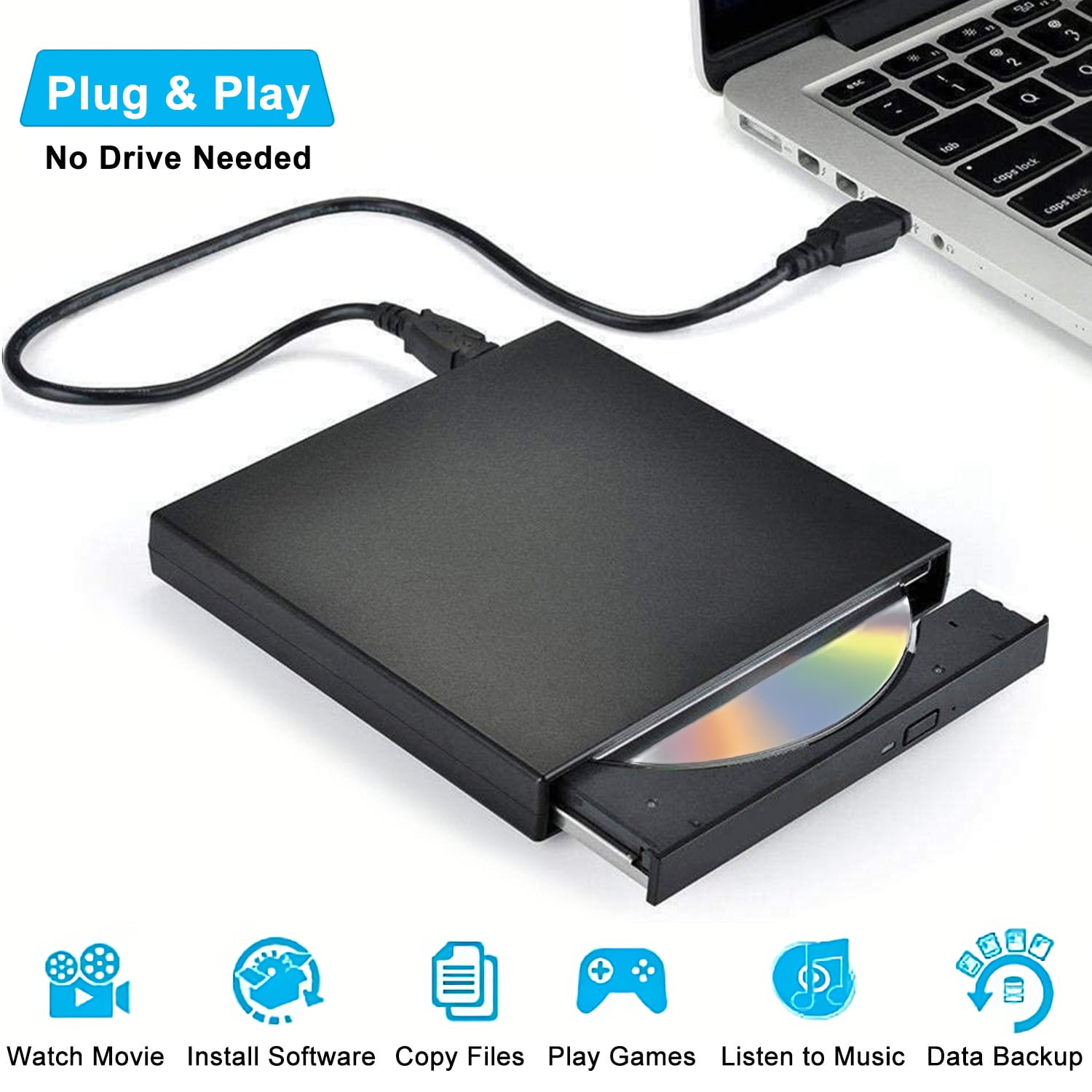 JGOO USB 2.0 External CD-RW Optical Drive with Accessories Included ...