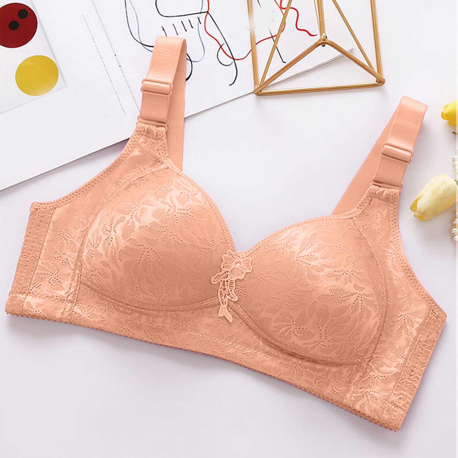 JGQJGAK Large Size Frameless Bra, Thin Cup Bra, Four Button, Gathers ...
