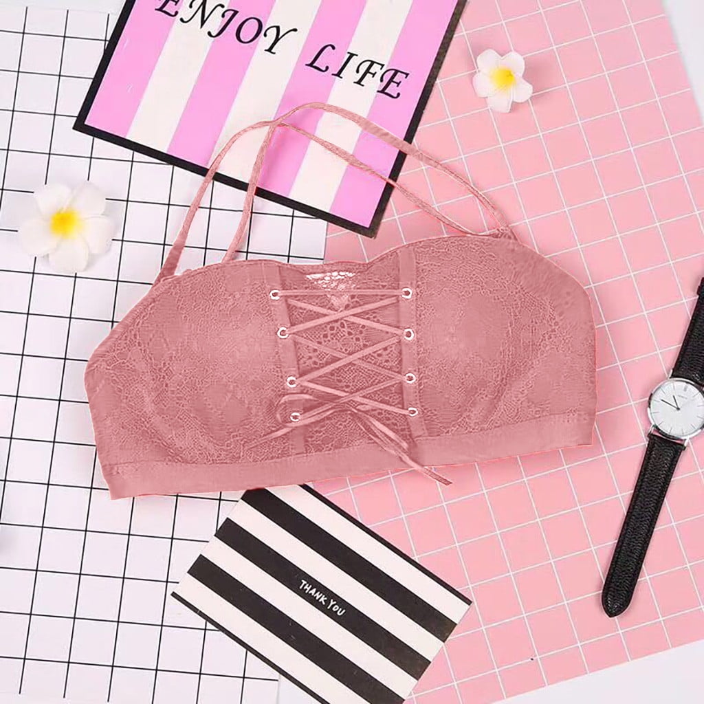 JGQJGAK Strapless Stealth Wire-Free Bra Brassiere Tira Underwear, Pink ...