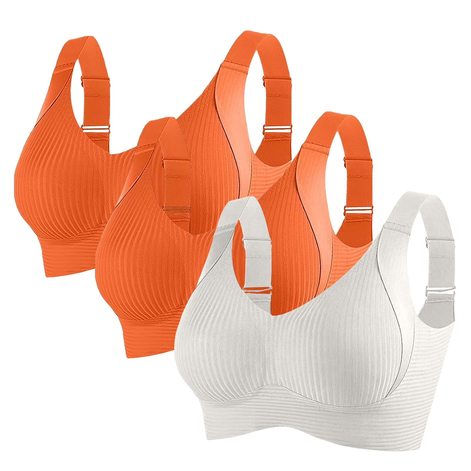 JGQJGAK Supportive Sports Bras for Women, Ribbed Adjustable Wireless Bra, 3 Pack, Solid, Four ...