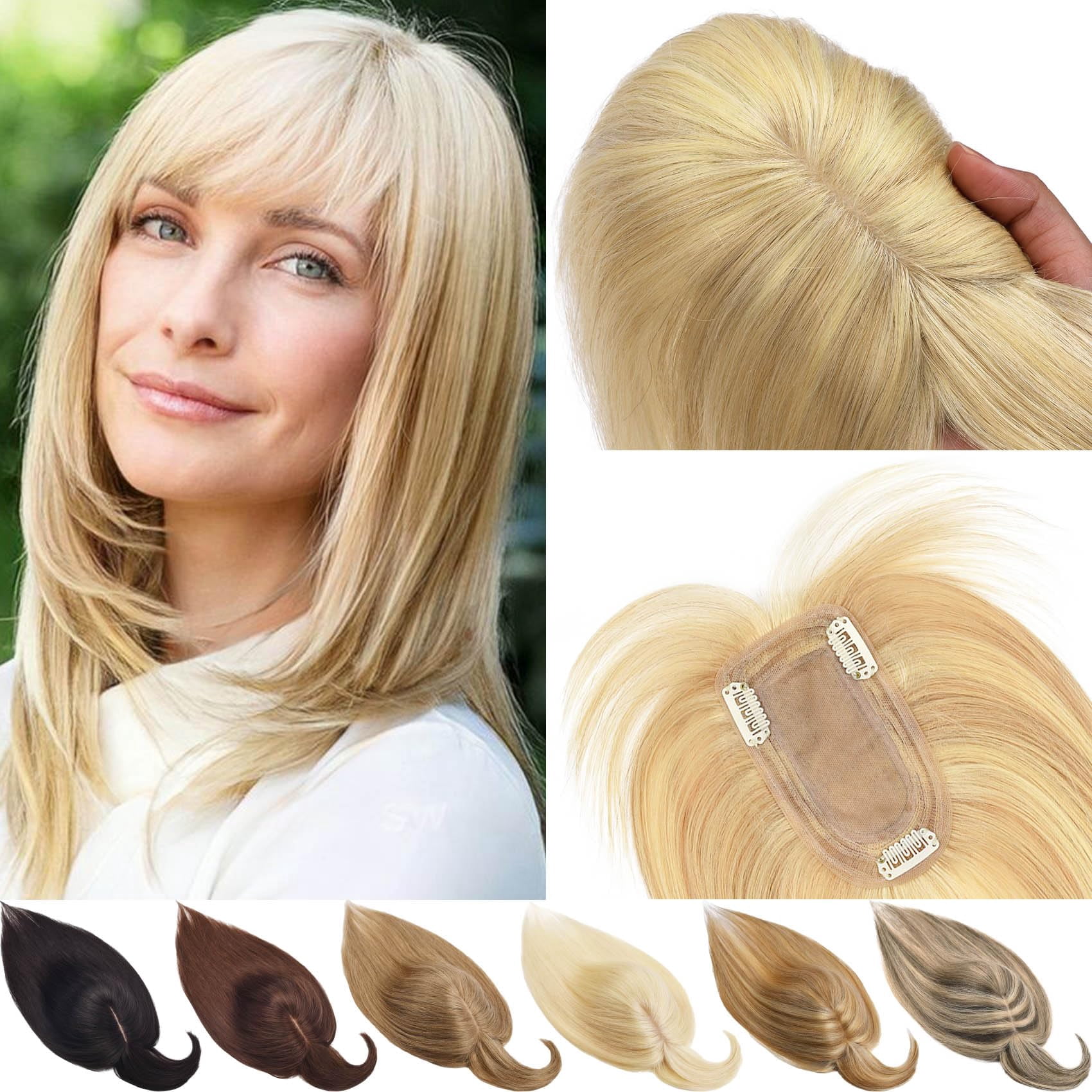 JGS1996 Hair Toppers for Women Real Human Hair Topper with Bangs 100% ...