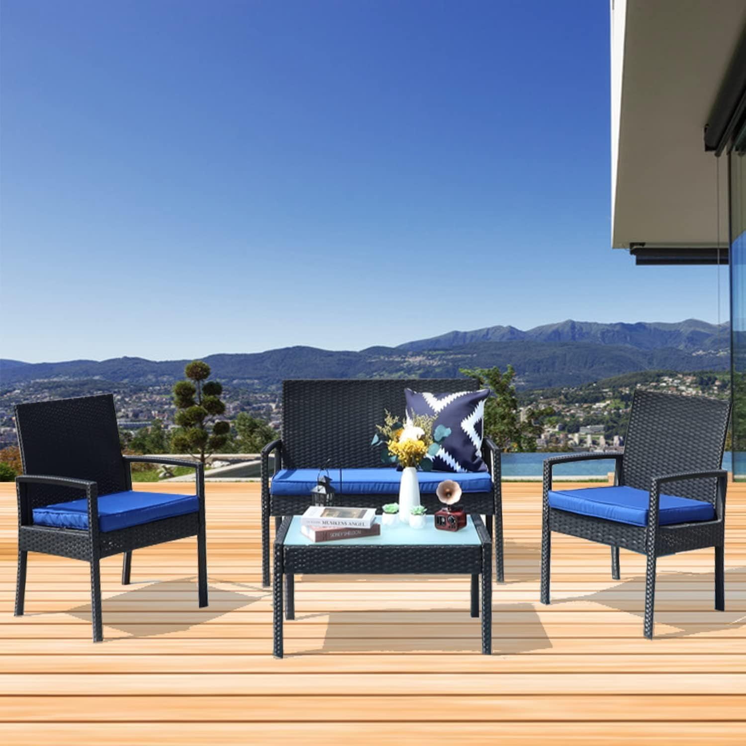 JGSP 4 Pieces Patio Furniture Set,Outdoor Patio Furniture,Wicker Patio ...