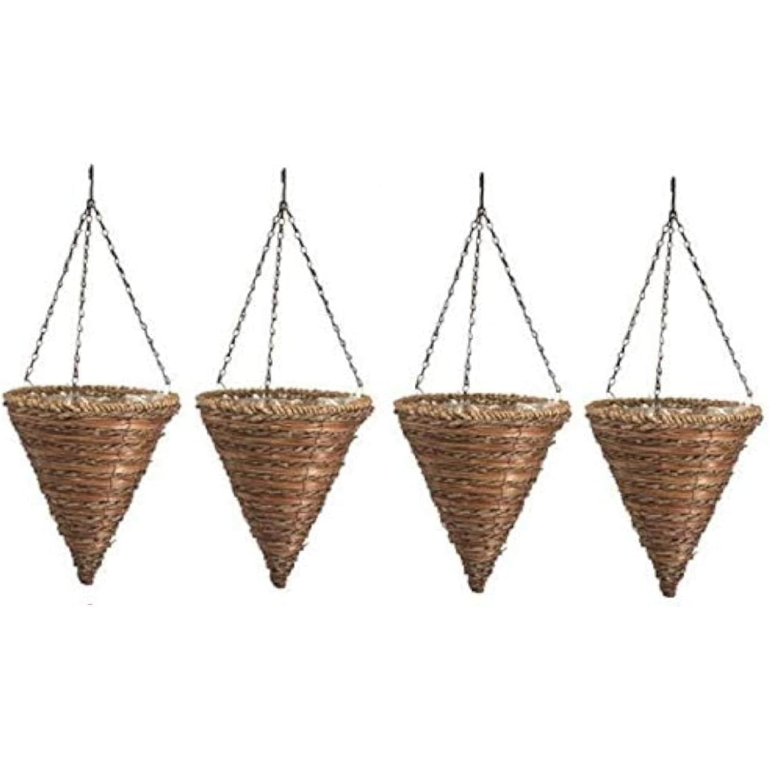 JGSP 88636GT 12" Rope & Fern Wicker Cone Hanging Basket Planters ...