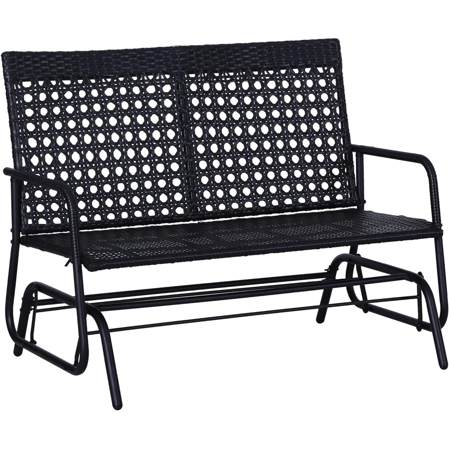 JGSP Patio 2-Person Wicker Glider Bench Rocking Chair, Outdoor All-Hand ...