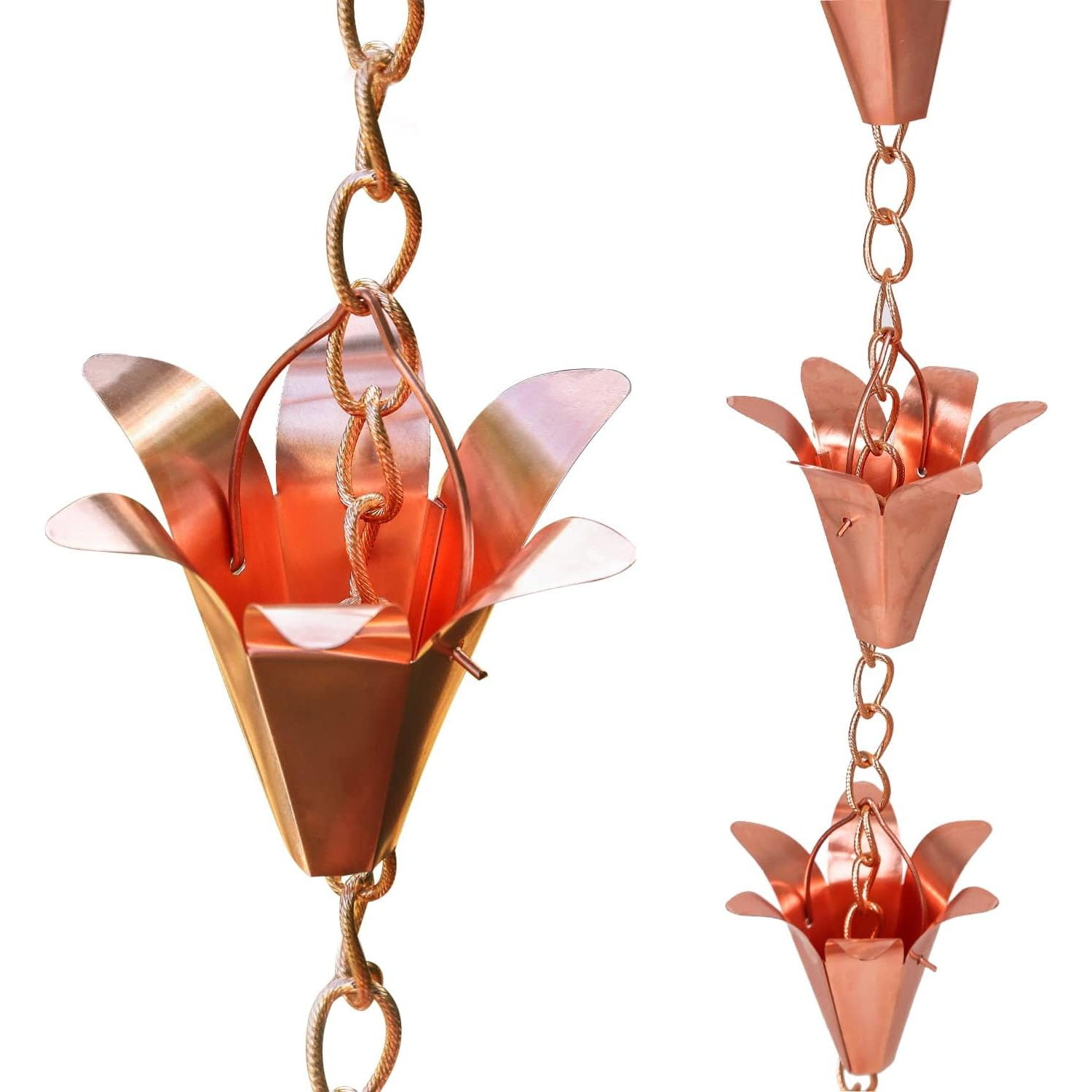 JGSP Rain Chain Pure Copper Lily Rain Chains Decorative Rain Chain Bell ...