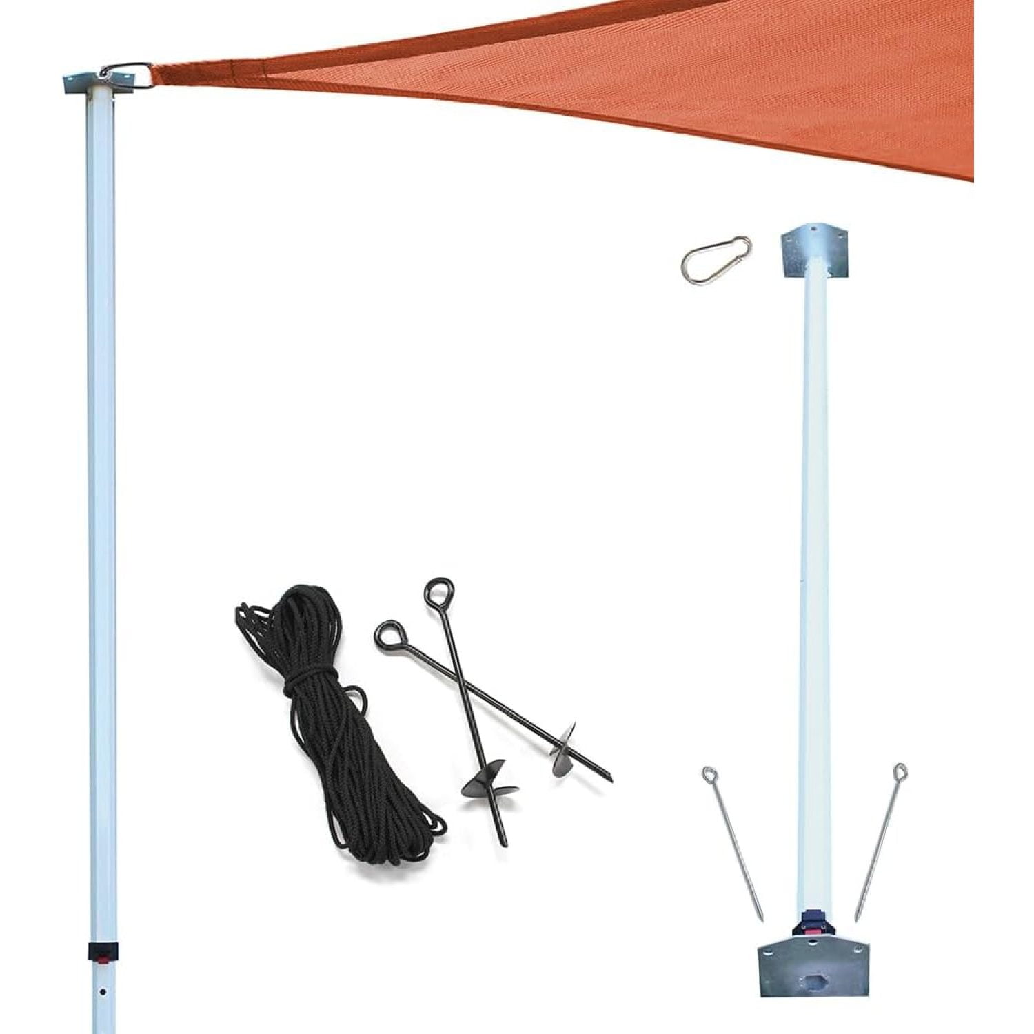 JGSP Sun Shade Sail 9-Feet Extension Pole Kit Contains Rope,Stakes and ...