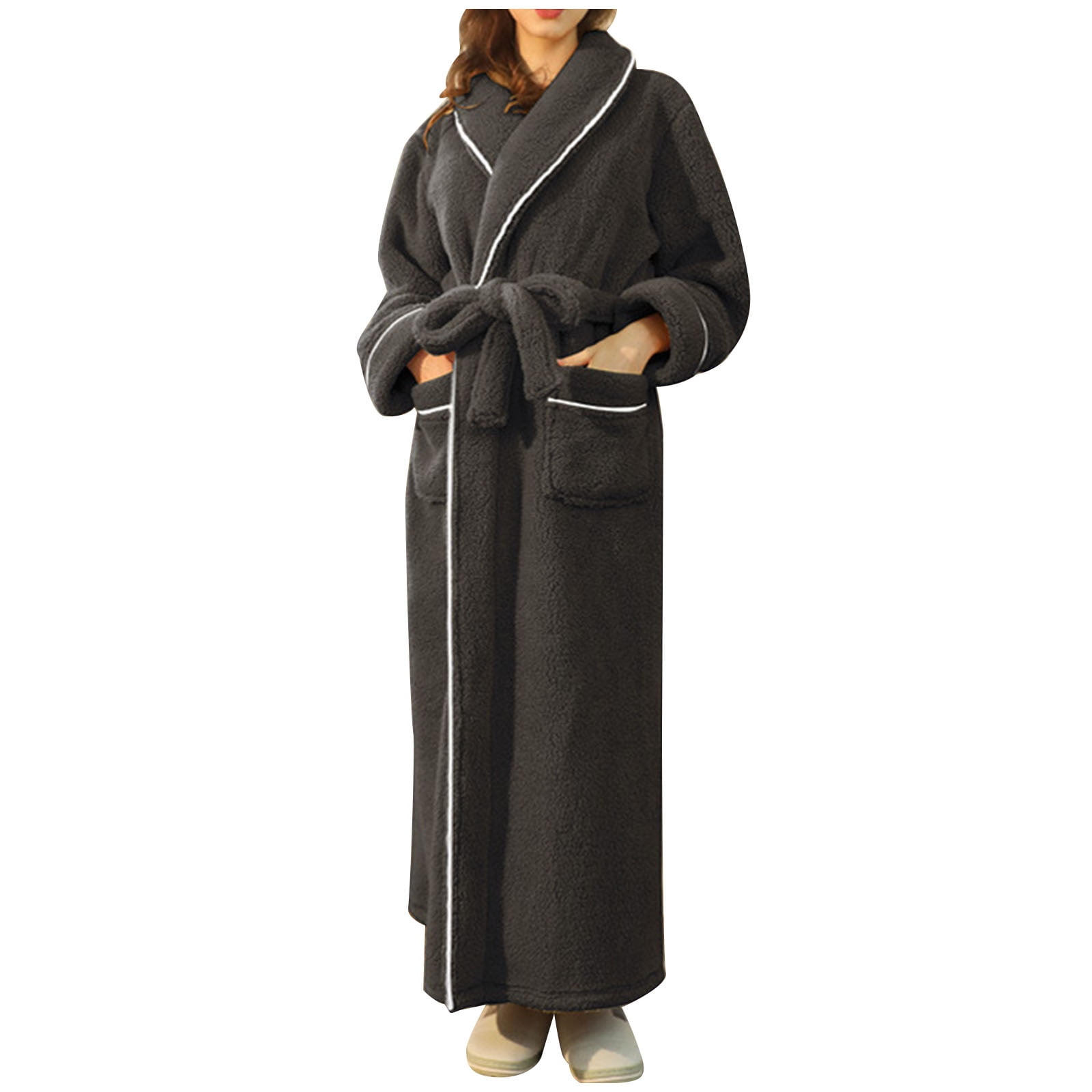 JGTDBPO Fleece Robe For Women Luxurious Flannel Lapel Long Bathrobe Winter Loose Soft Warm Thick ...