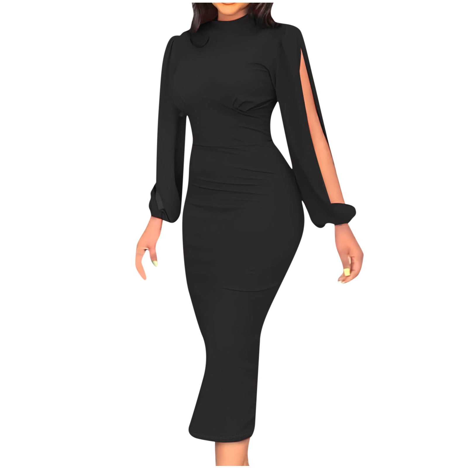 JGTDBPO Formal Dress For Women Casual Solid Round Neck Ruffle Ruched ...