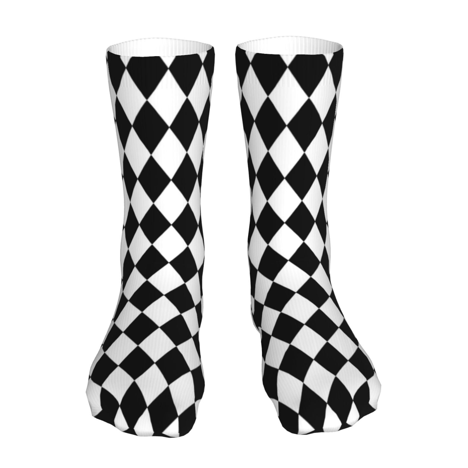 Xecao Black And White Diamonds Print Fashion No Heel Casual Crew Socks ...