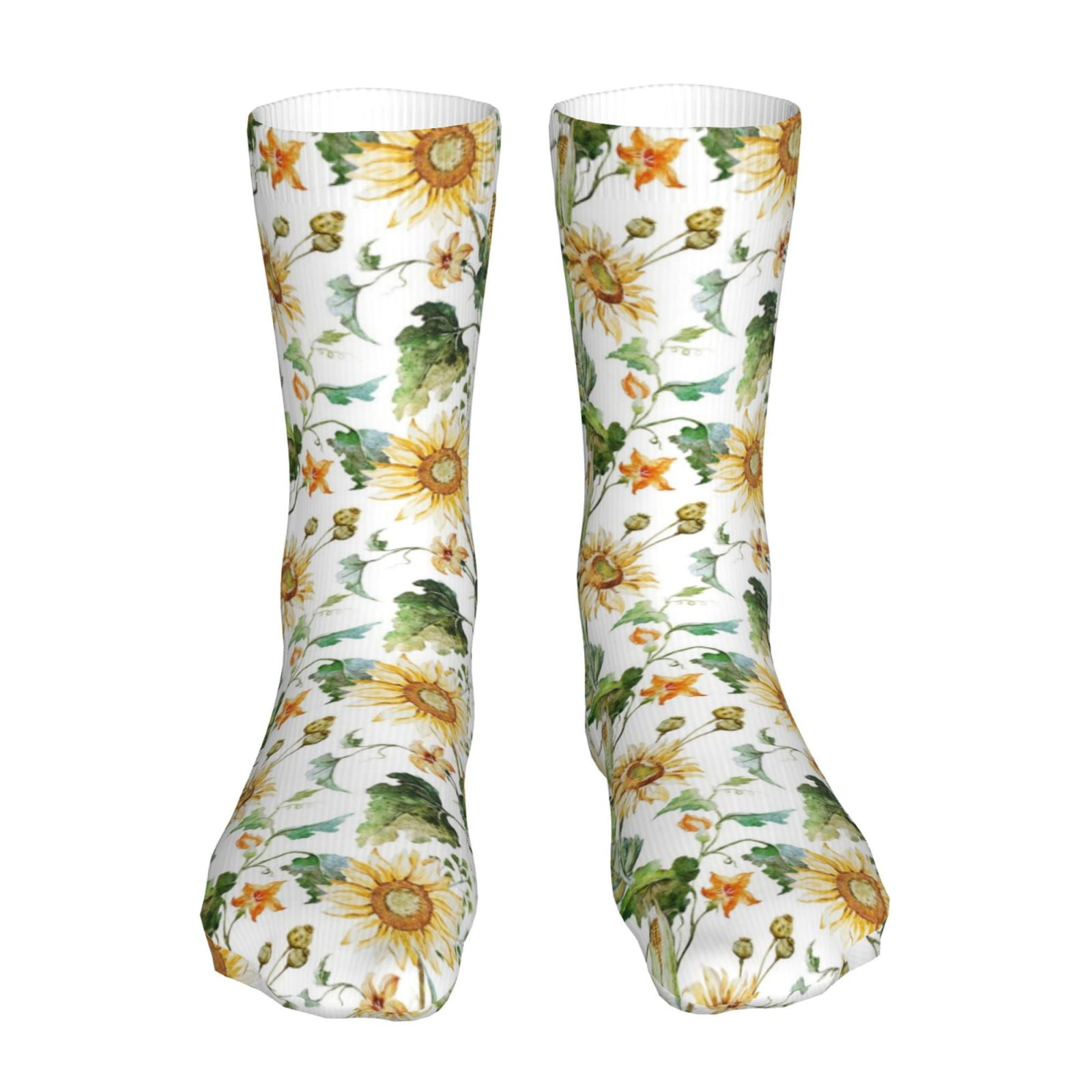 Xecao Bright Sunflowers Print Fashion No Heel Casual Crew Socks ...