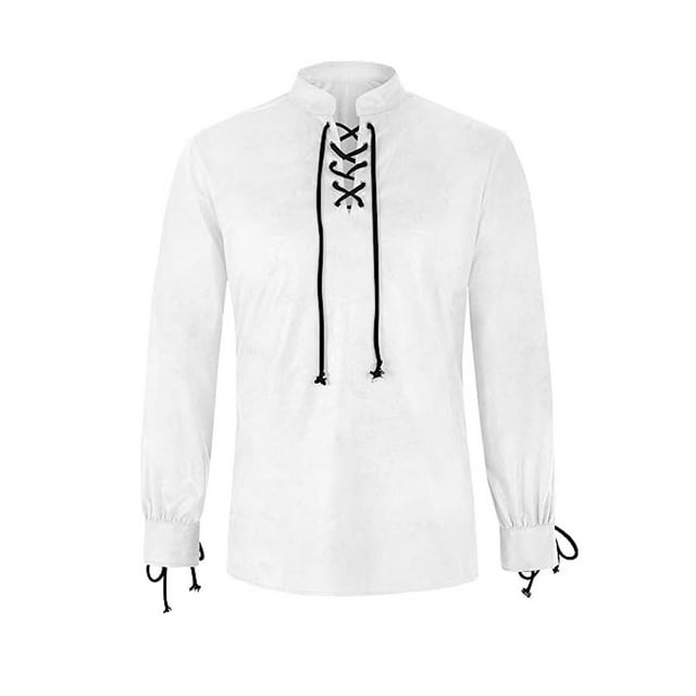 JGTDBPO Men'S Pleated Shirt Medieval Clothing Steampunk Stage Wear Lapel Court Clothing Slim ...