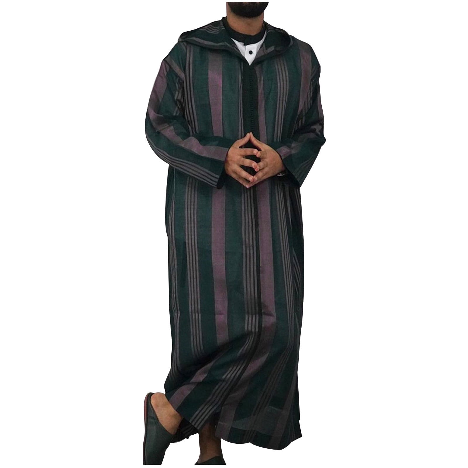 JGTDBPO Muslim Thobe For Men Kaftan Long Sleeve Ethnic Style Stand ...
