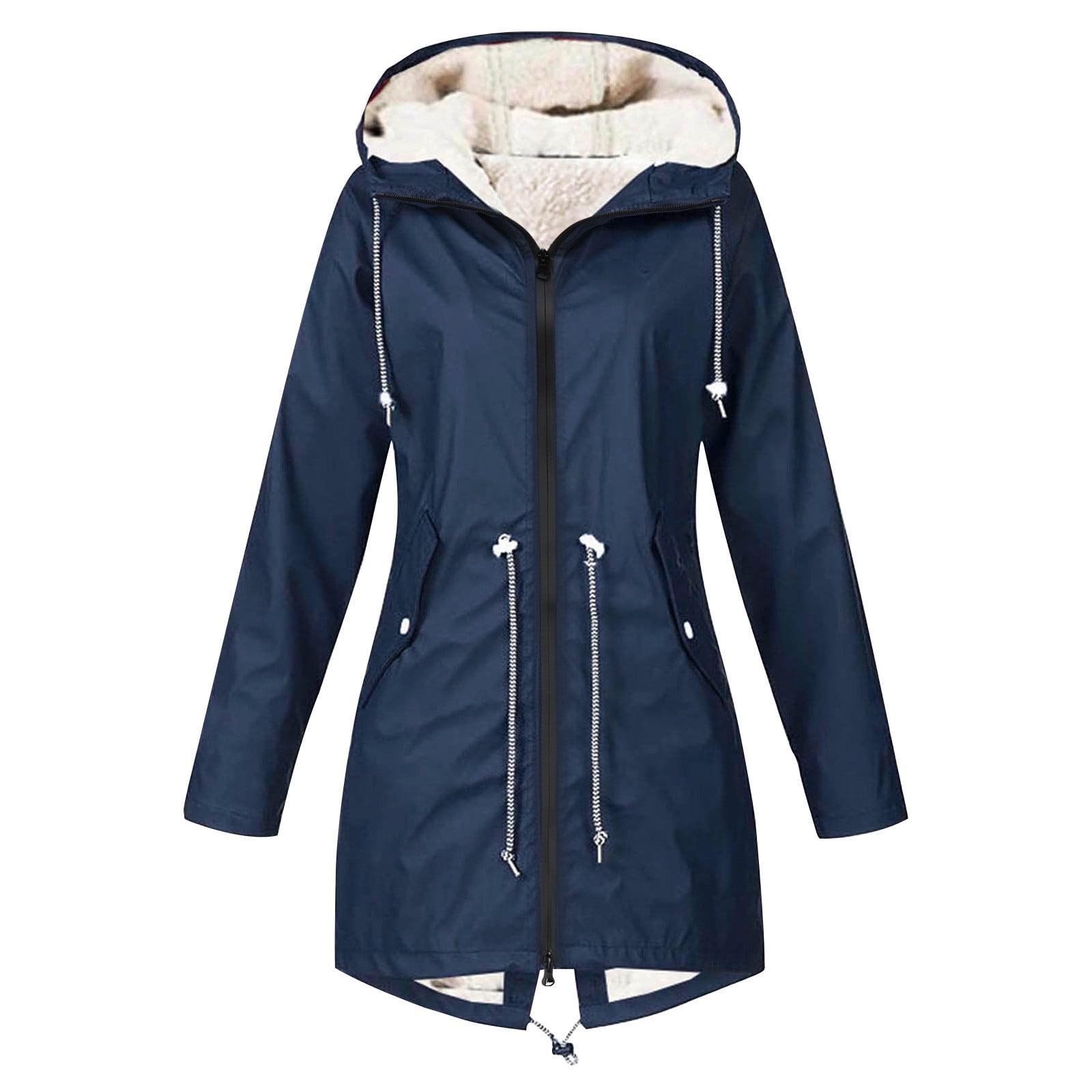 JGTDBPO Rain Jackets For Women Long Sleeve Zipper Pocket Waterproof Rain Coats With Hood Warm ...
