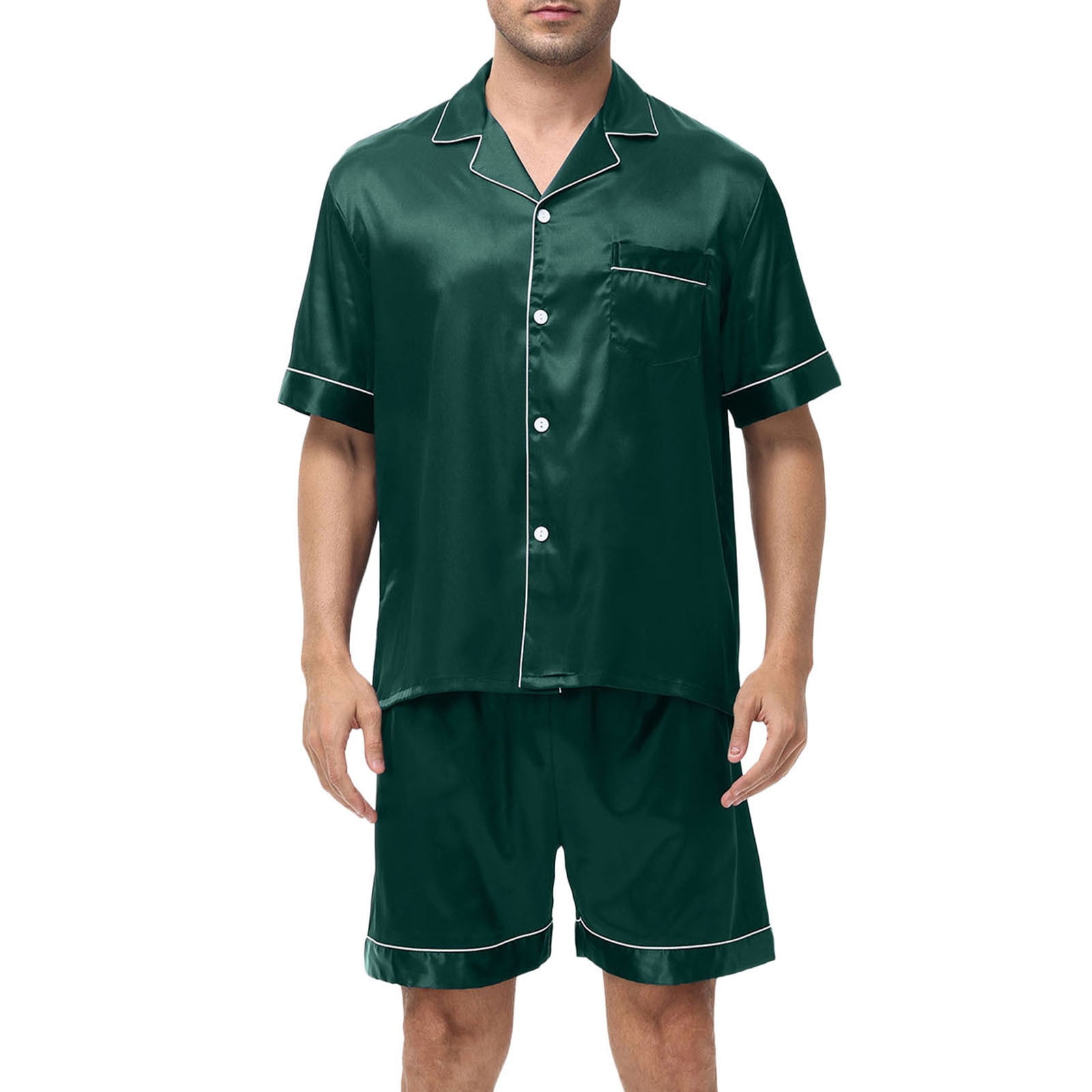 JGTDBPO Silk Satin Pajamas Set for Men 2 Piece Set Short Sleeve ...