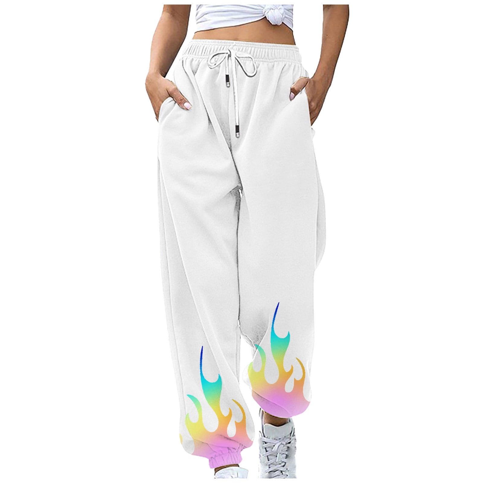 JGTDBPO Sweatpants For Women Baggy Lounge Ankle Banded Flame Printing ...