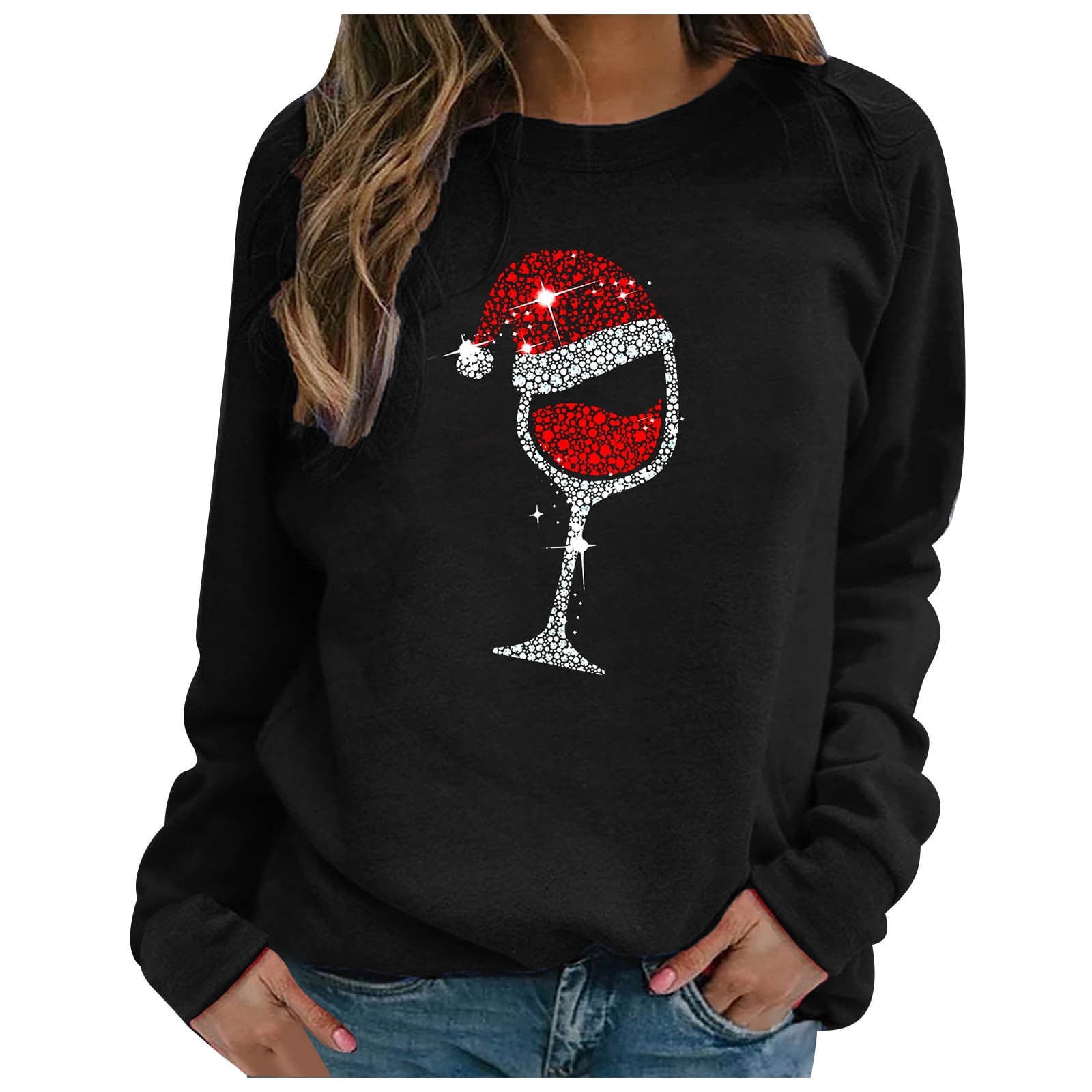JGTDBPO Ugly Christmas Sweater For Women Funny Cute Tshirt Plus Size Pullover Sweartshirt Red ...