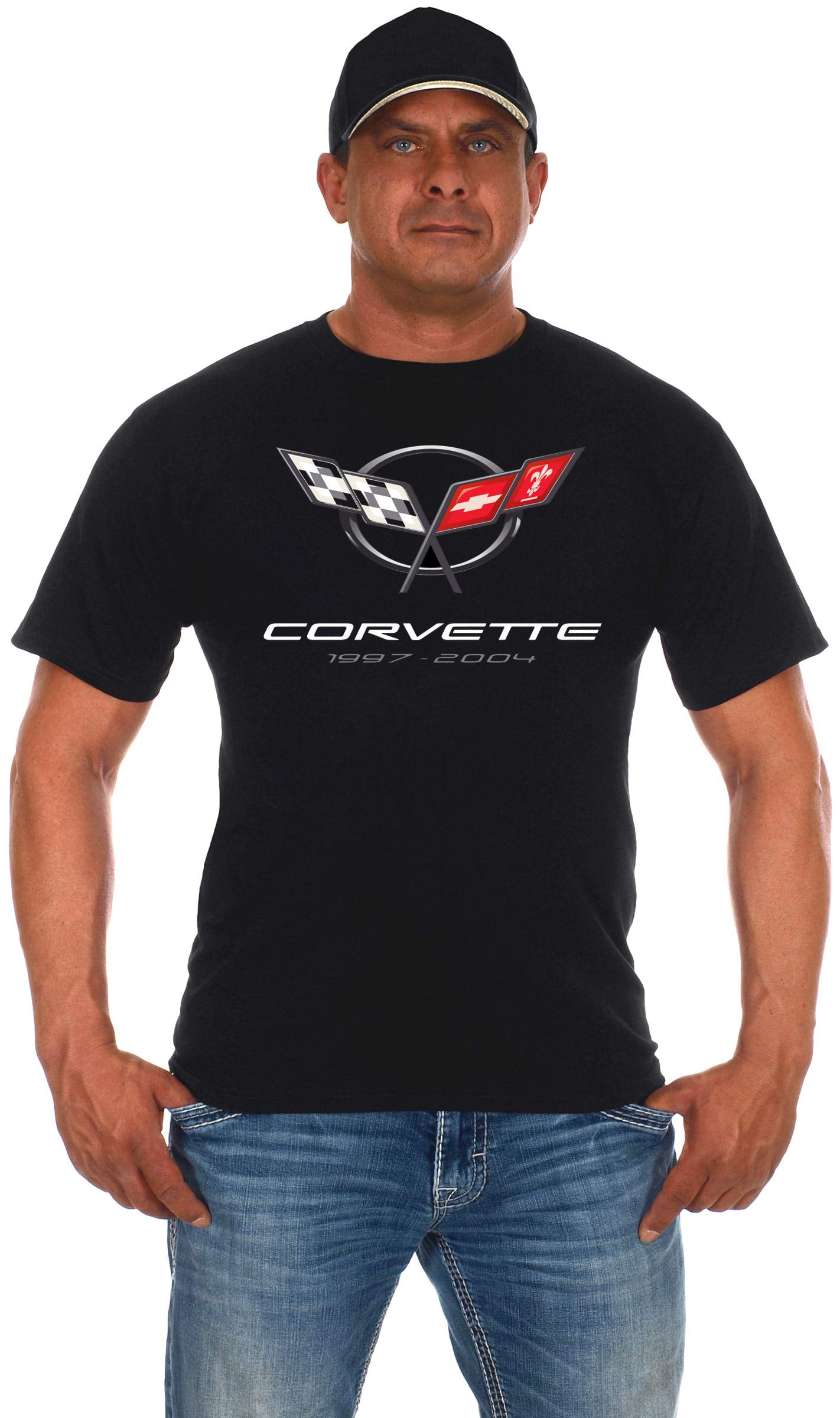 JH DESIGN GROUP Mens Chevy Corvette T-Shirt C5 Series Logo Black Crew ...