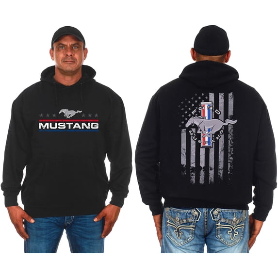 JH Design Mens Ford Mustang Hoodie, Distressed Flag Pullover Sweatshirt ...