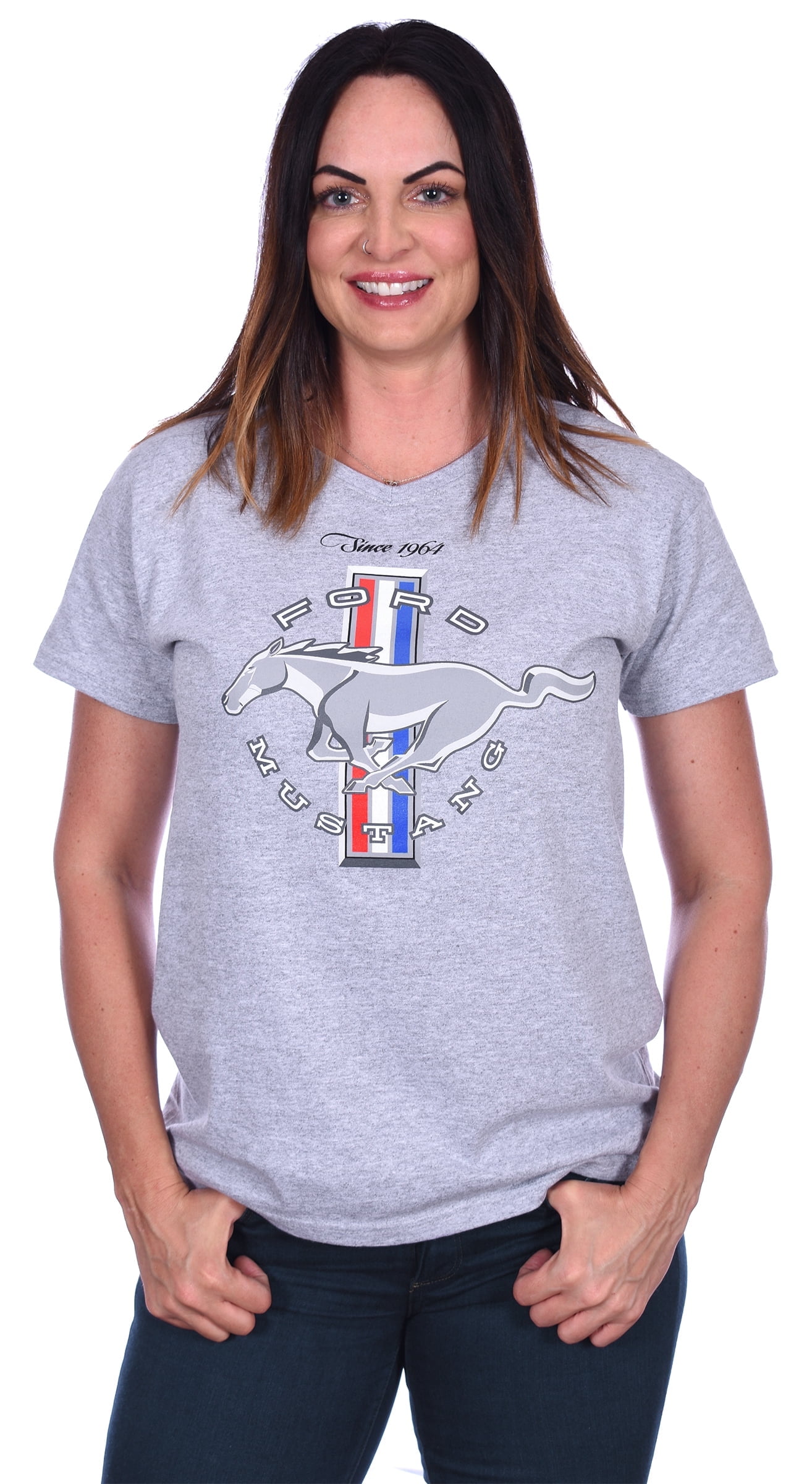 JH Design Group Women's Ford Mustang Classic Tri-Bar Pony Emblem T ...
