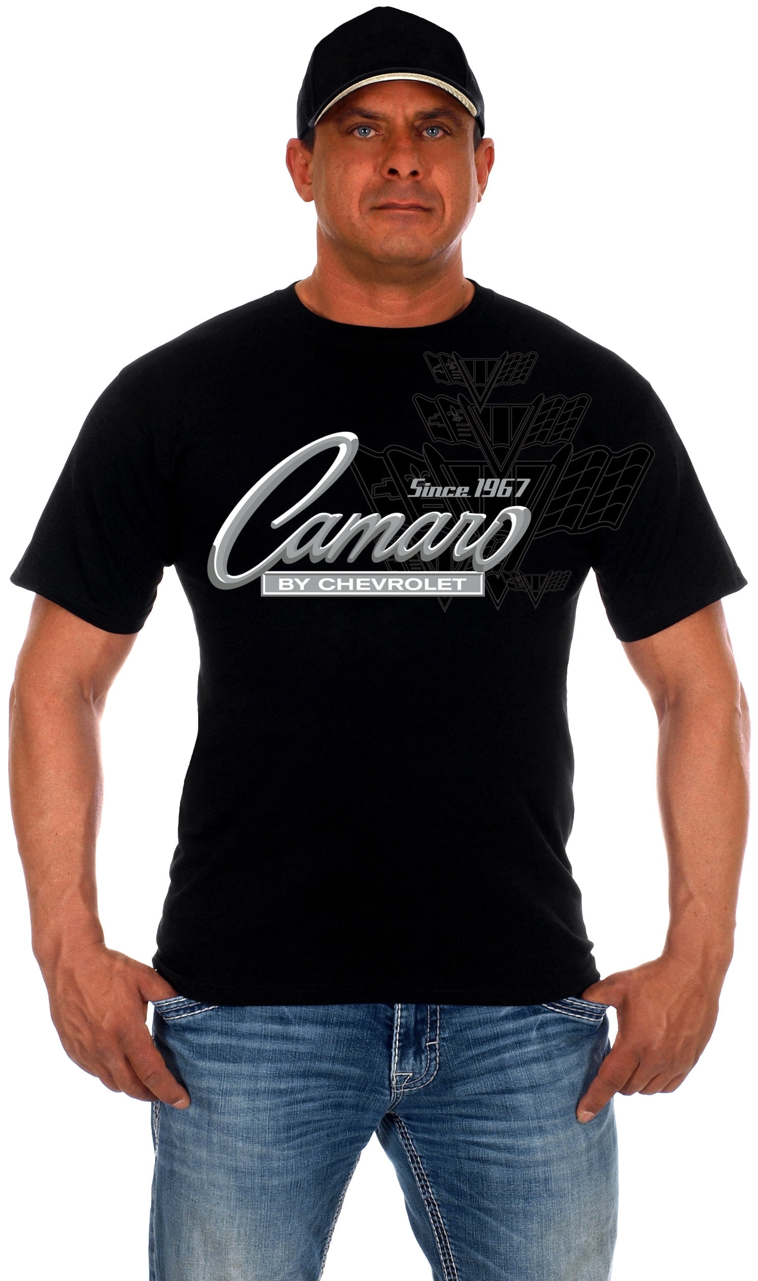 JH Design Men's Chevy Camaro Collage T-Shirt Short Sleeve Black Crew ...