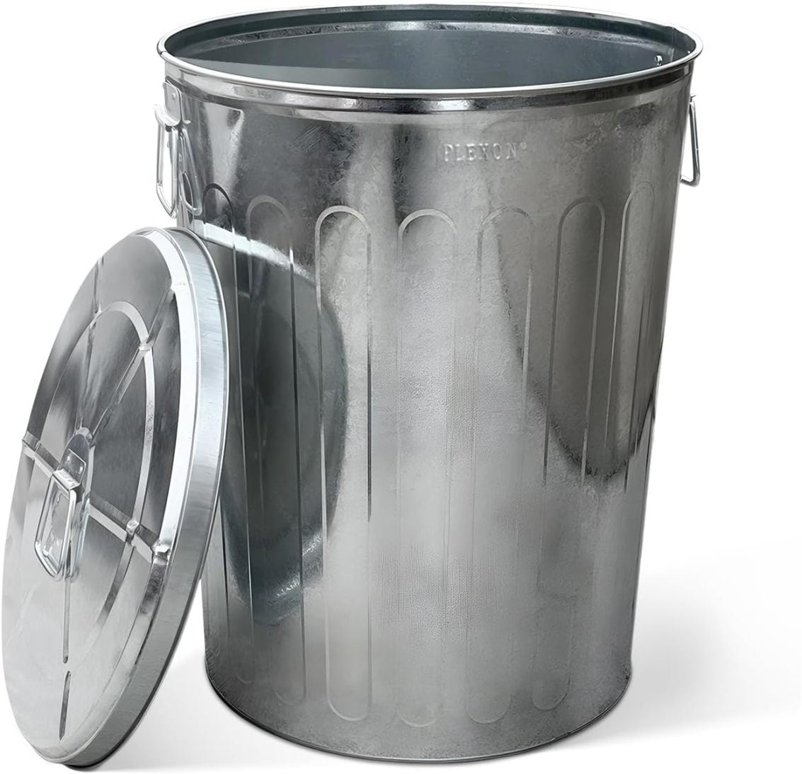 JHBP Outdoor Metal Trash Can with Lid, Galvanized Steel Outside Garbage ...