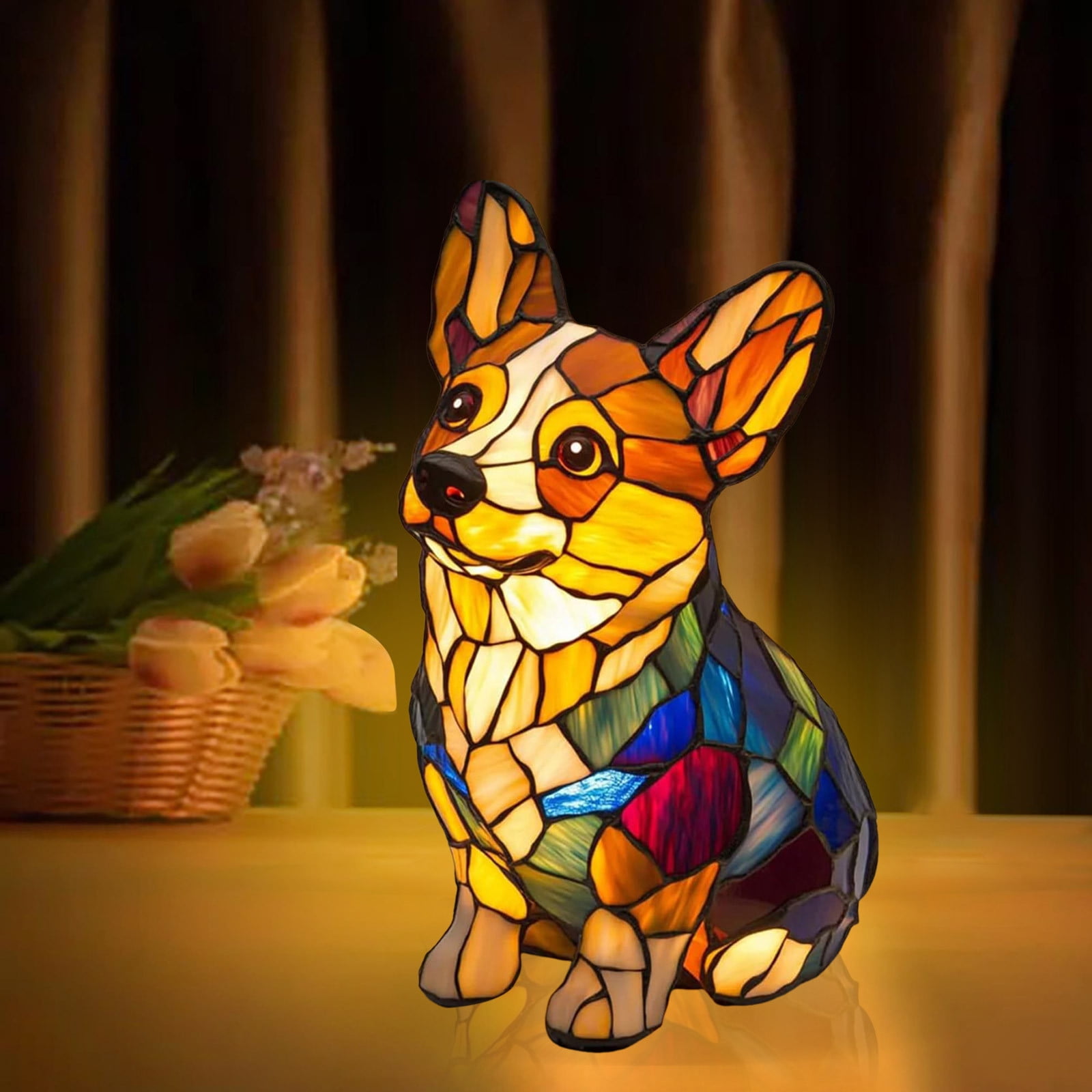 JHEHF Cat Dog Lamp Stained Glass, Dog Series Art Night Light, Animal ...