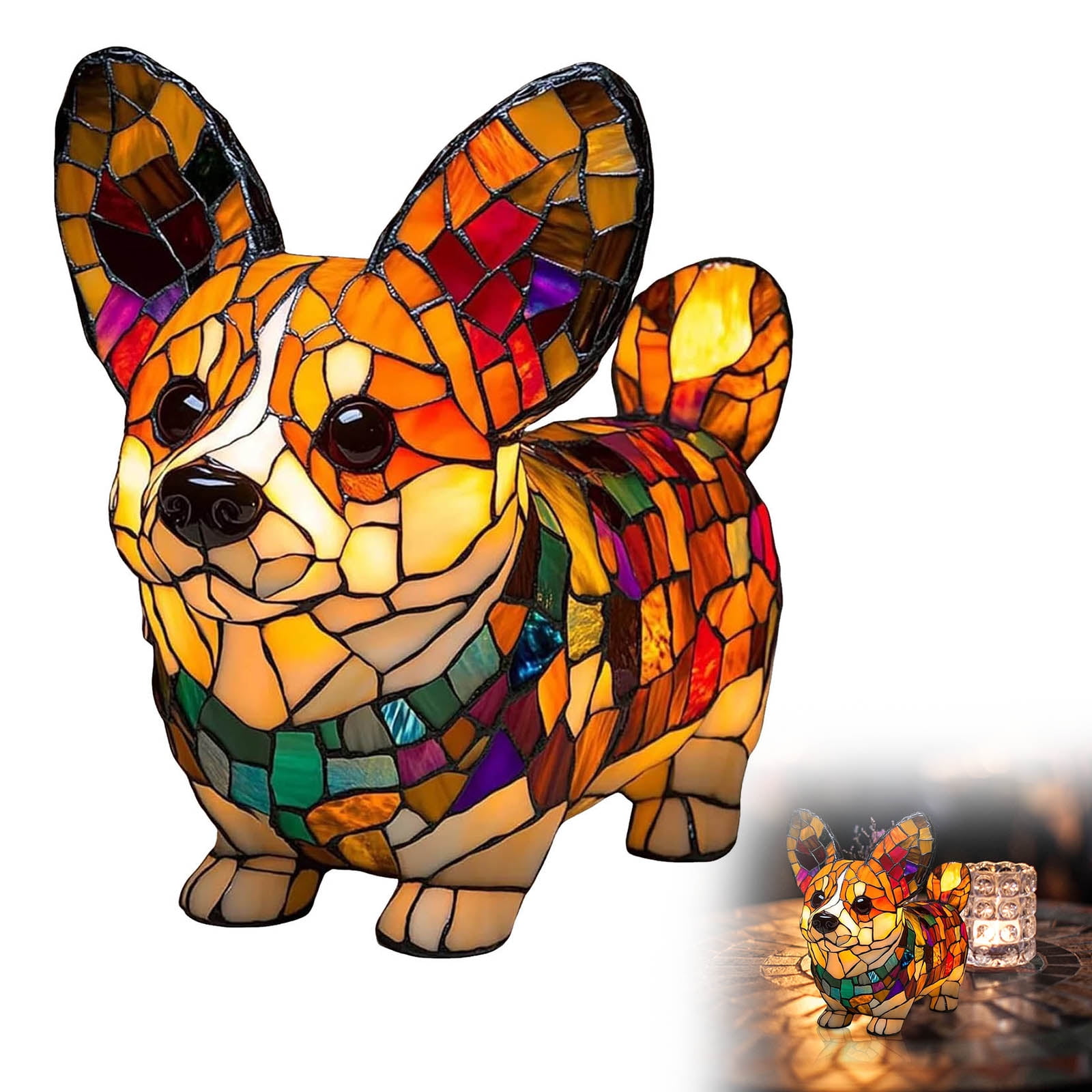 JHEHF Cat Dog Lamp Stained Glass, Dog Series Art Night Light, Animal ...