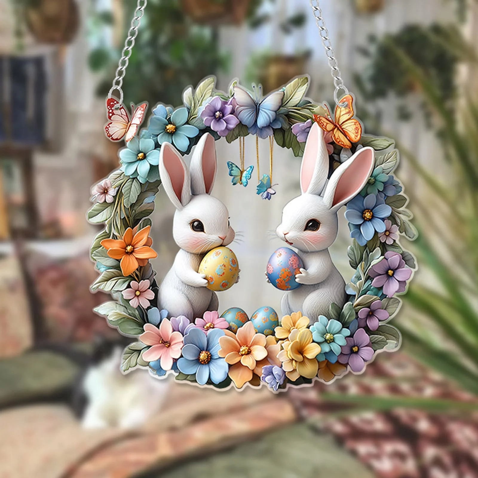 JHEHF Easter Bunnies Decor Hanging Ornament 7.87in Acrylic 2D Rabbit ...