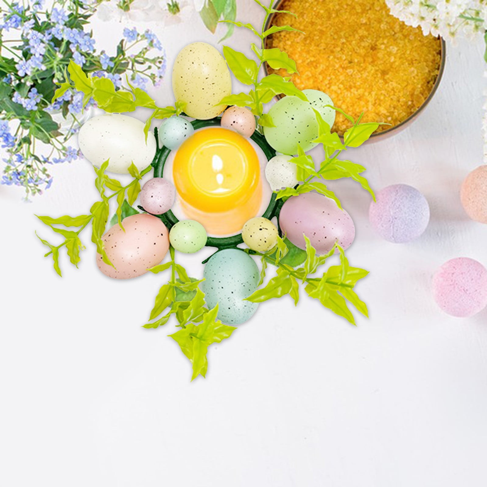 JHEHF Easter Egg Candle Rings Wreaths Spring Pastel Egg Candle Holder ...