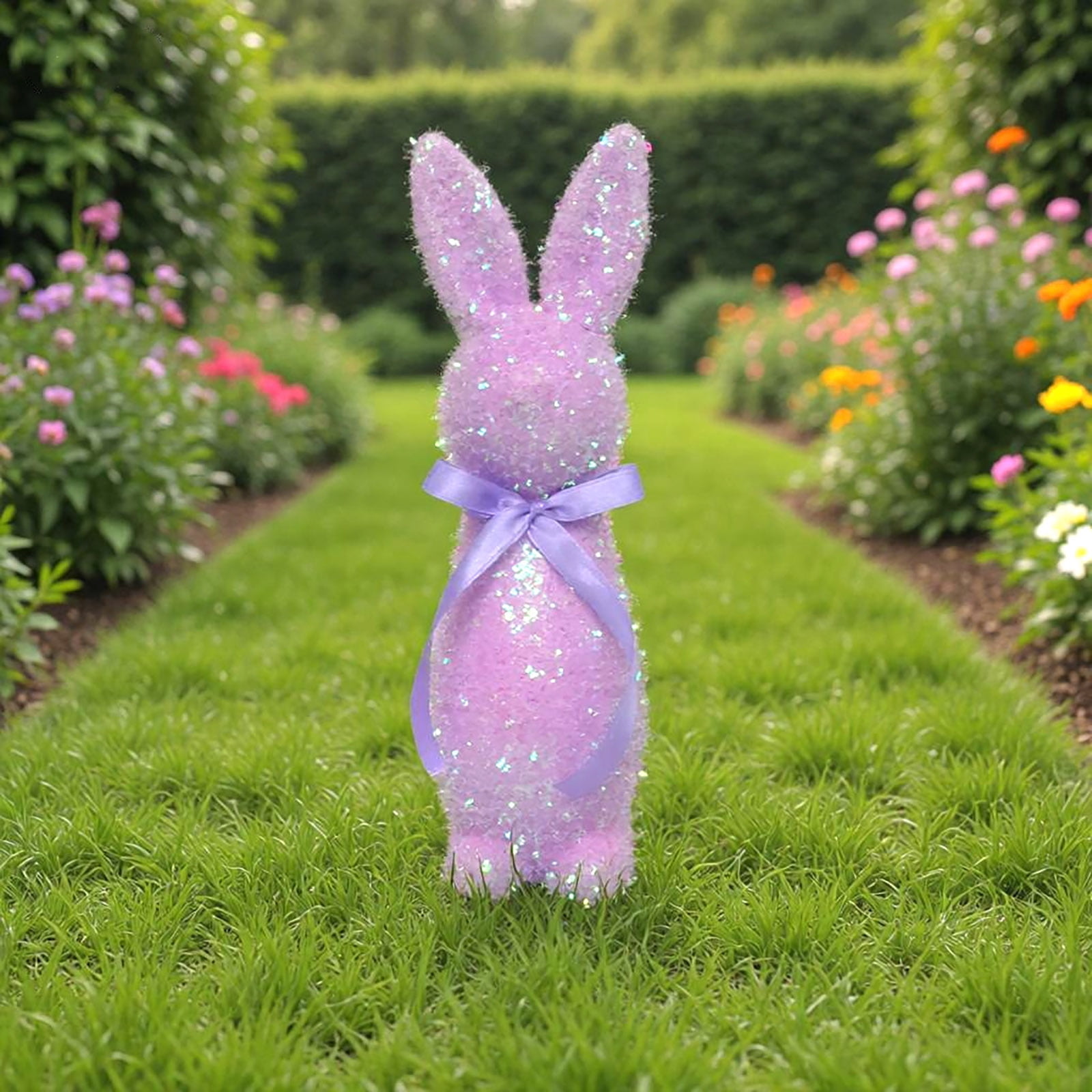 JHEHF Easter Flocked Rabbit Decorative Figurines Cute Rabbit Sculptures ...