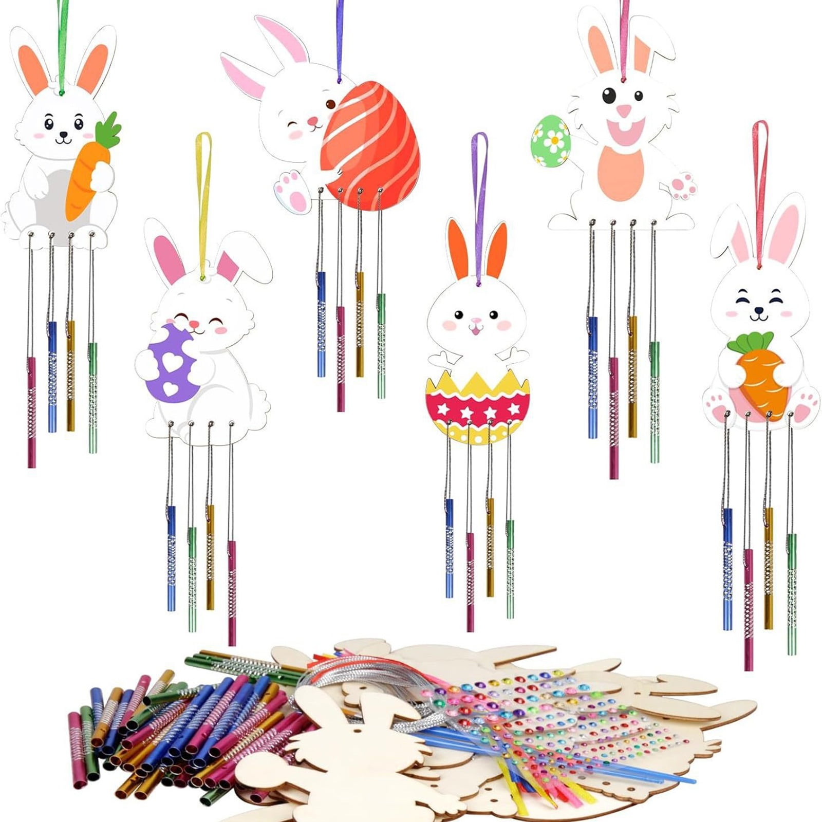 JHEHF Happy Easter Wind Chime Kit DIY Coloring Wooden Craft Hanging ...