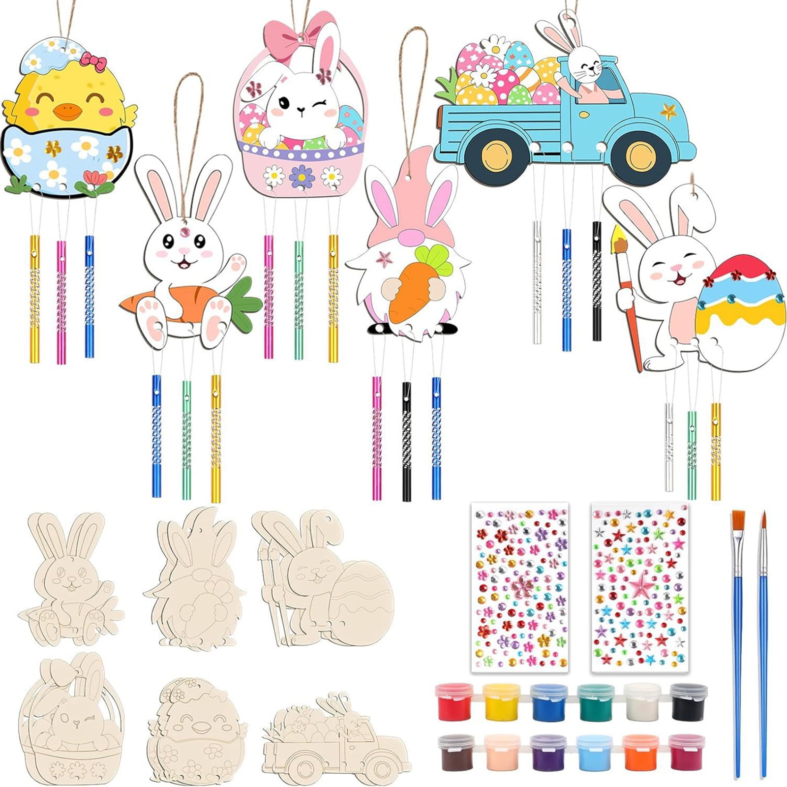 JHEHF Happy Easter Wind Chime Kit DIY Coloring Wooden Craft Hanging ...