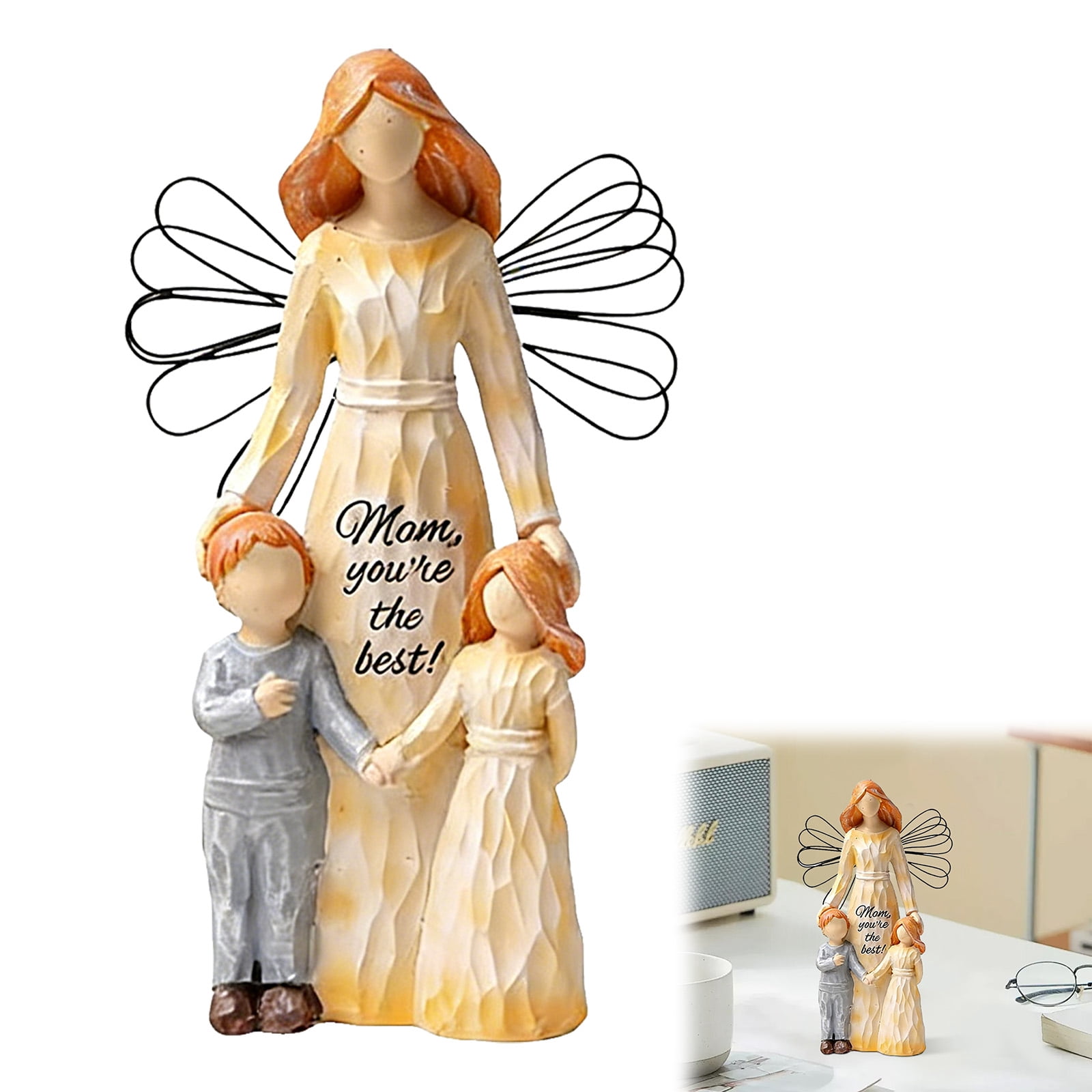 JHEHF Mother Son Daughter Figures Love Resin Sculpture Hand-Painted ...