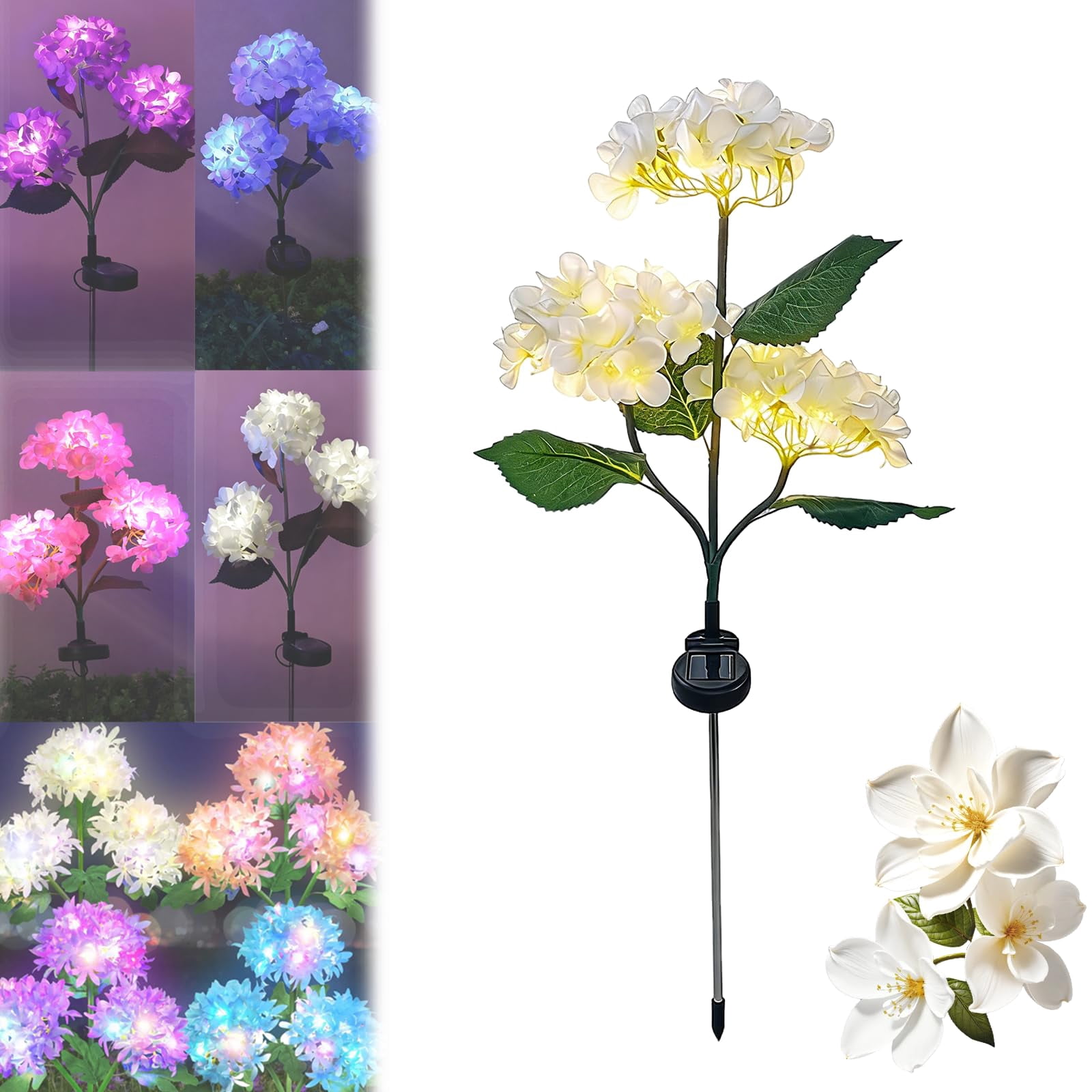 JHEHF Solar Garden Lights Outdoor, 1 Pack Hydrangea Solar Garden Stake ...