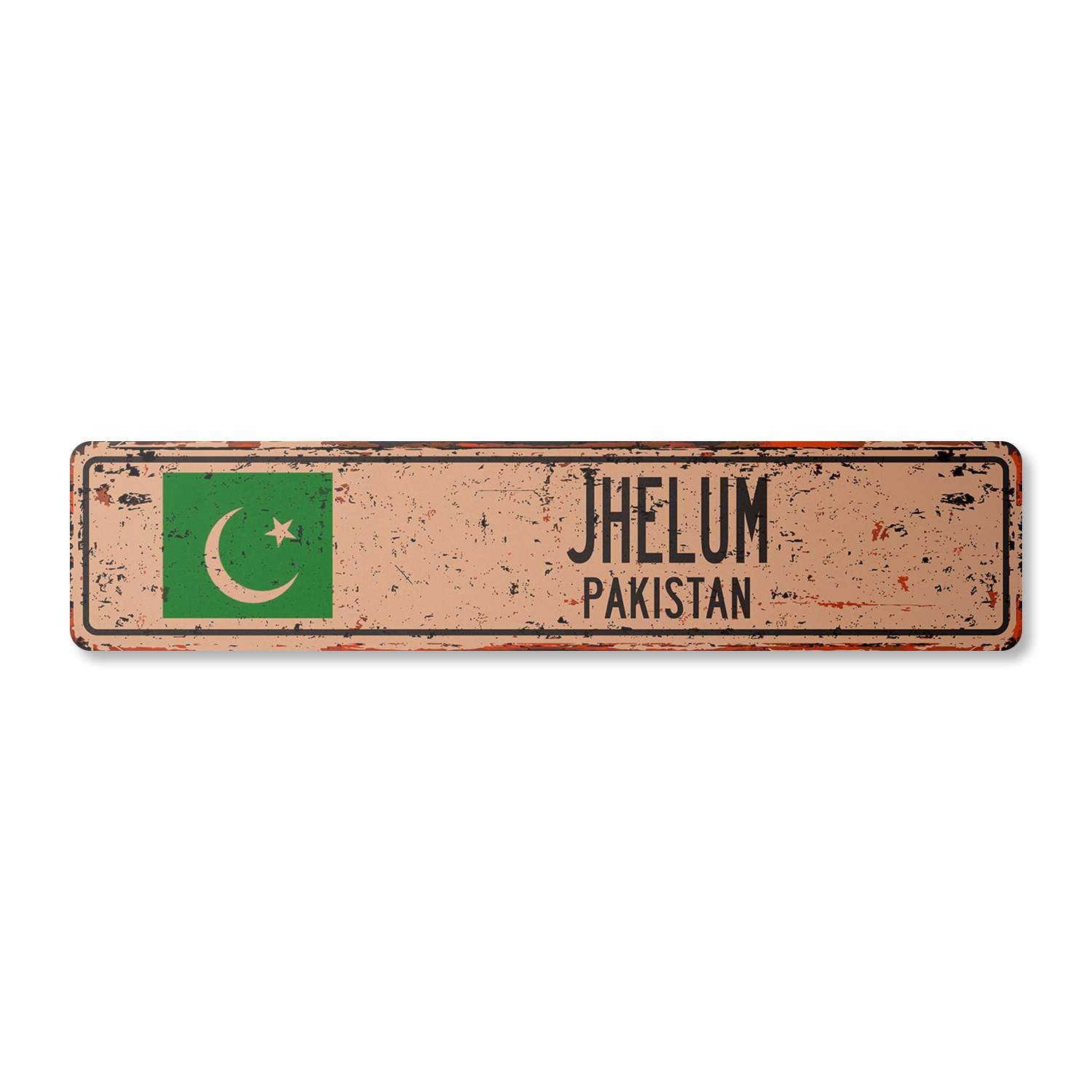 JHELUM PAKISTAN Vintage Plastic Street Sign Pakistani flag city country ...