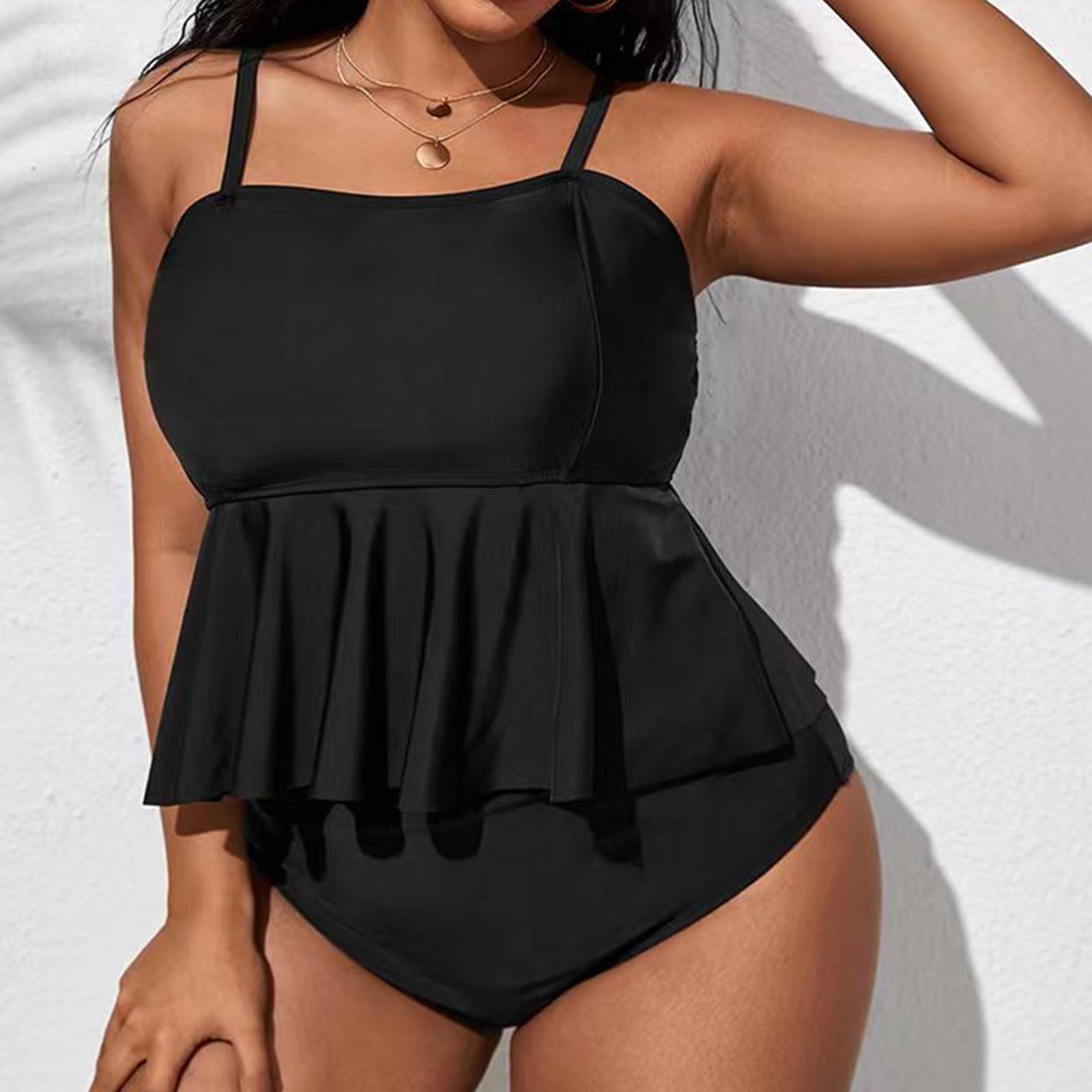 Jhgabsa 2023 Womens Large Split Swimsuit Black Ruffle Suspender Vest