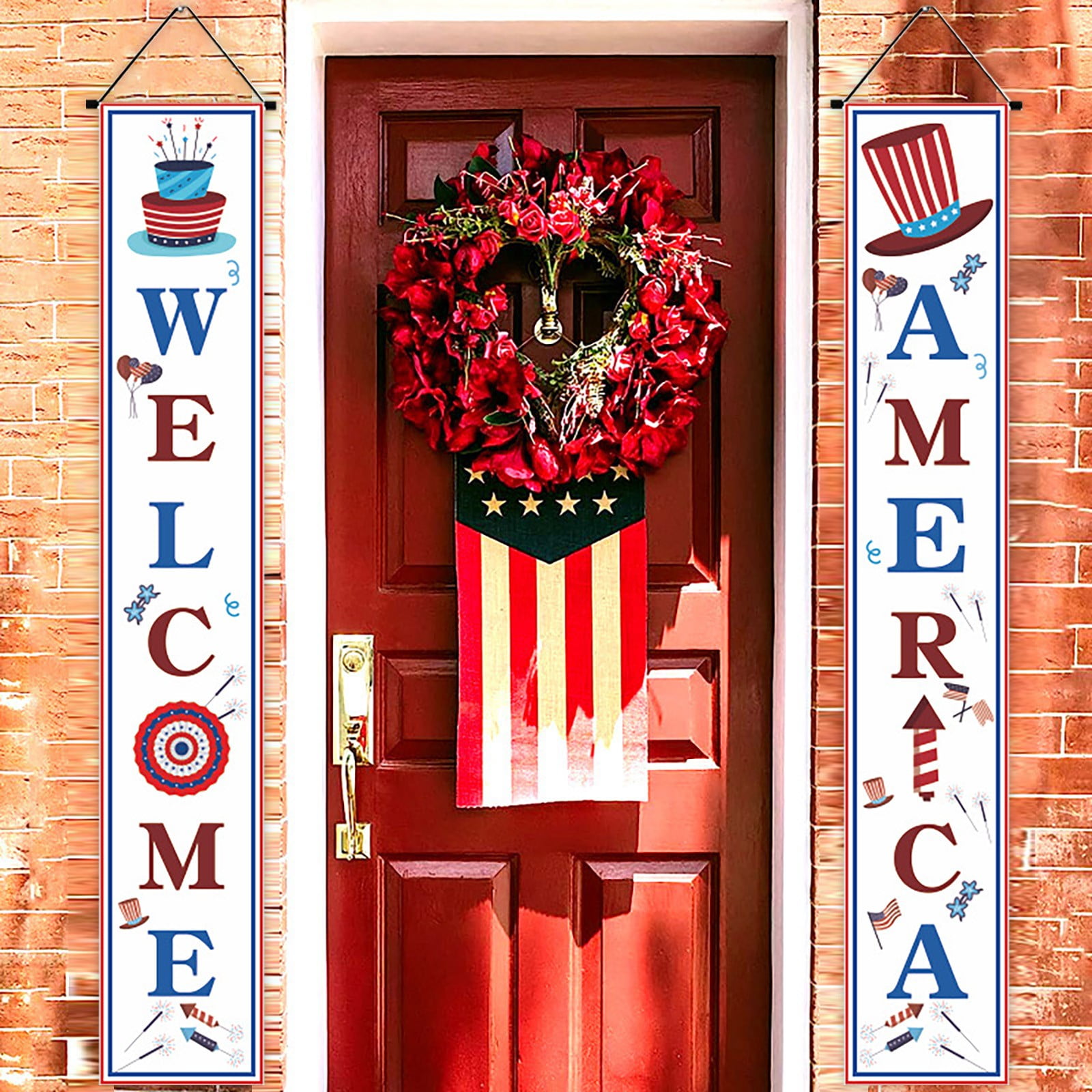 JHGoosa 4th Of July Welcome Porch Sign Memorial Day Banner Decorations ...