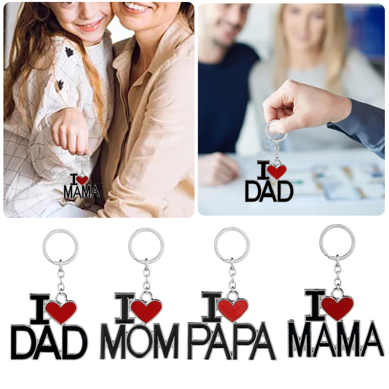 JHGoosa Family Keychain Set With DAD MOM MAMA PAPA Heart Shaped ...