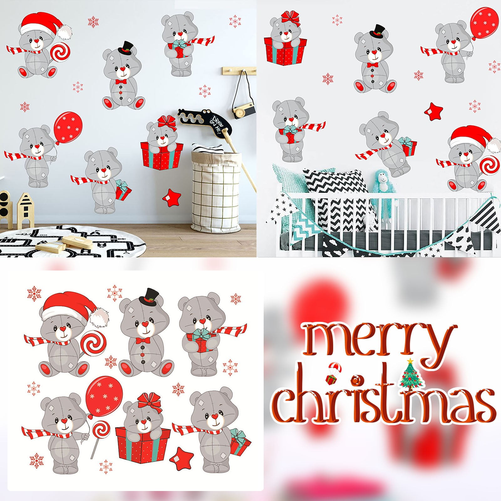 JHGoosa Merry Christmas Wall Stickers Removable Christmas Art Decals ...