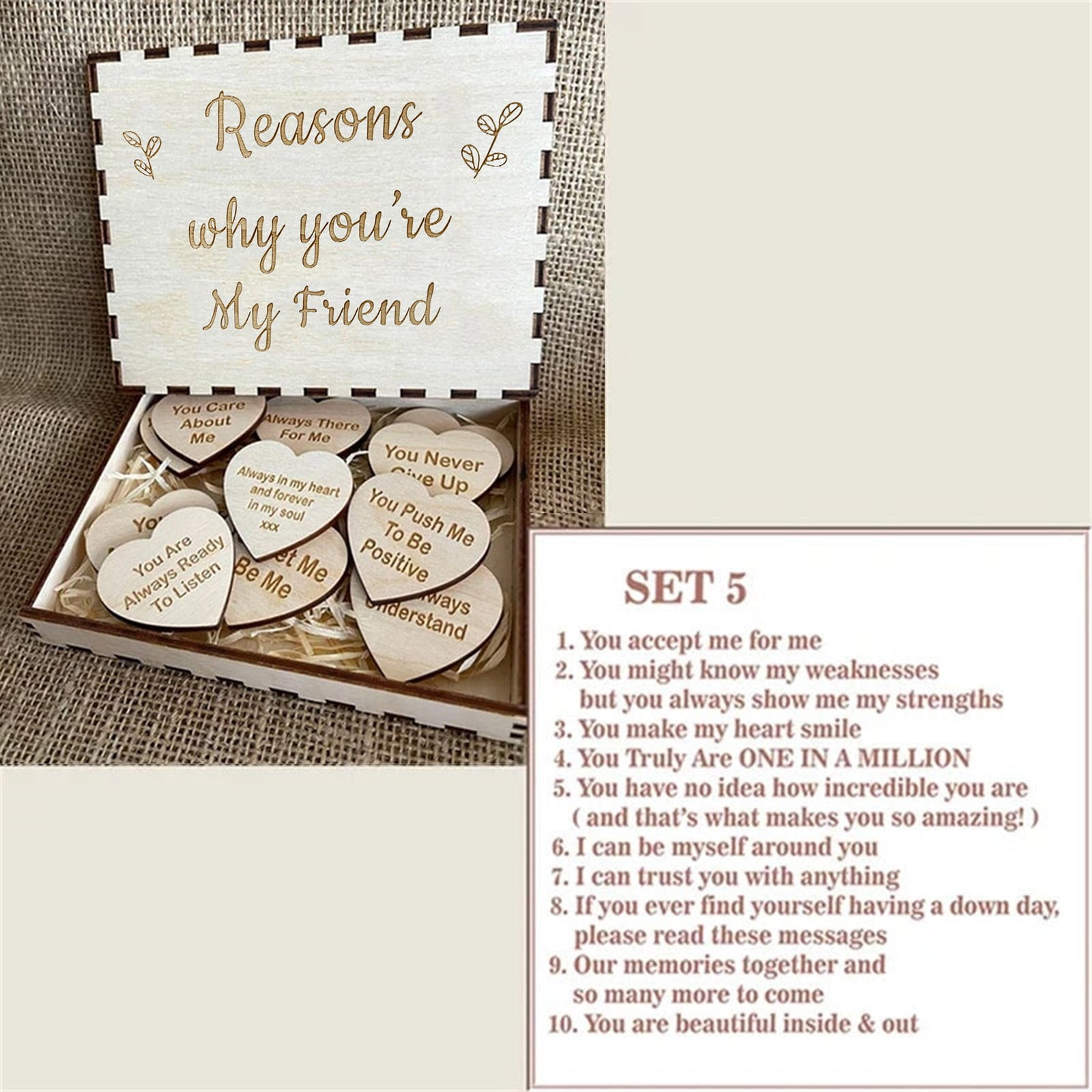 JHGoosa Unique Friendship Gift Wooden Hearts In The Box With Reasons ...