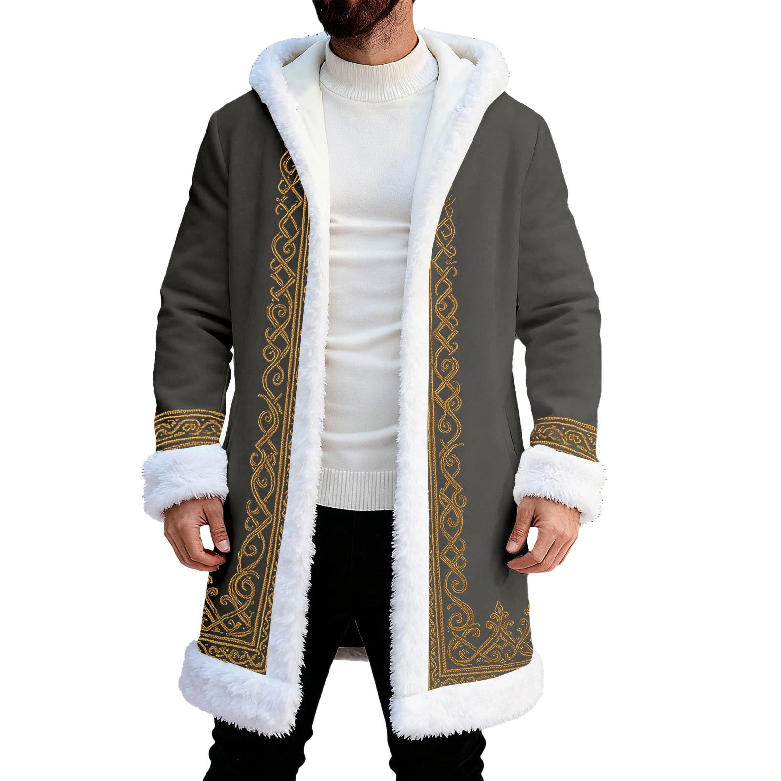 JHHLSF Knit Open Front Cardigan With Decorative Fringe Festive Print ...