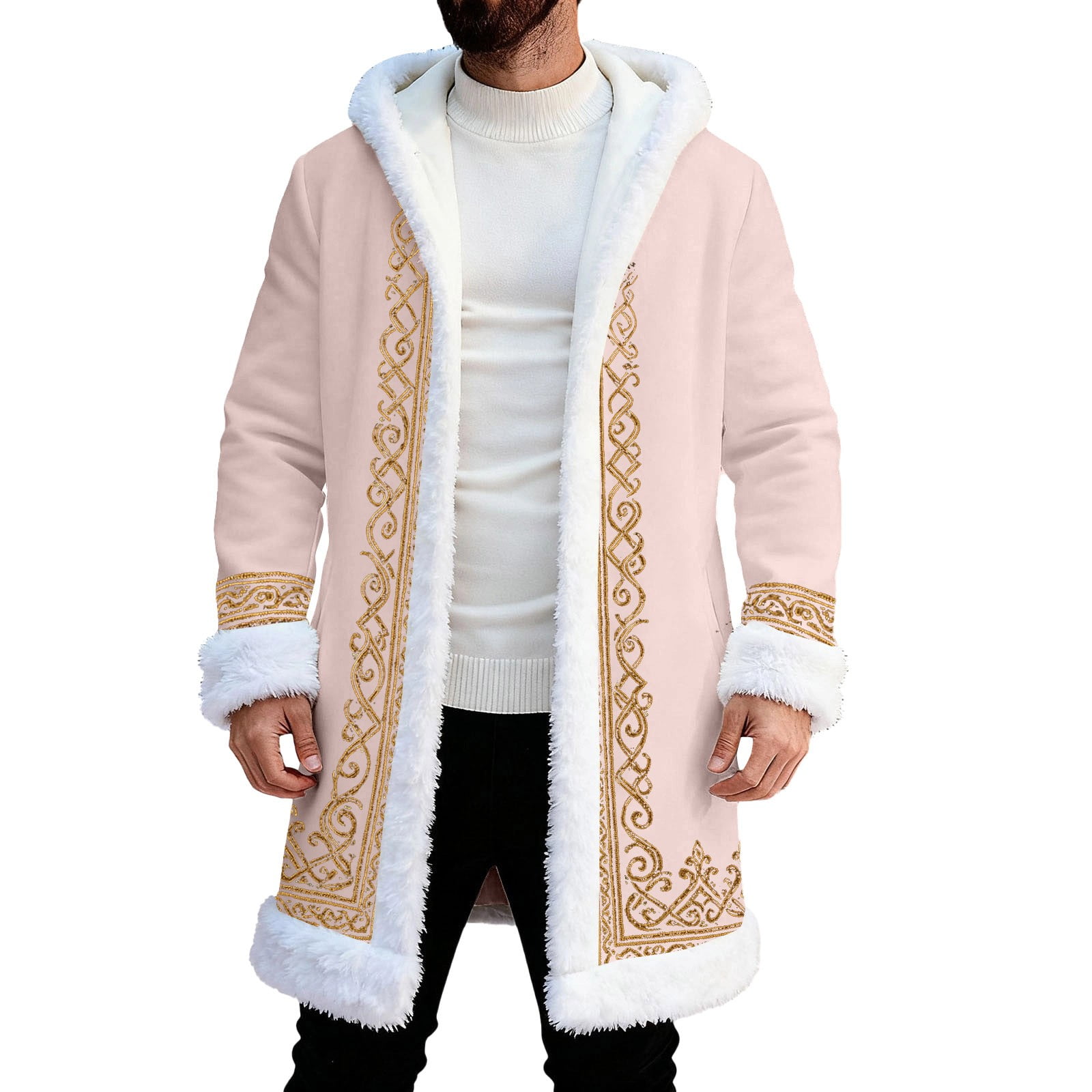 JHHLSF Knit Open Front Cardigan With Decorative Fringe Festive Print ...