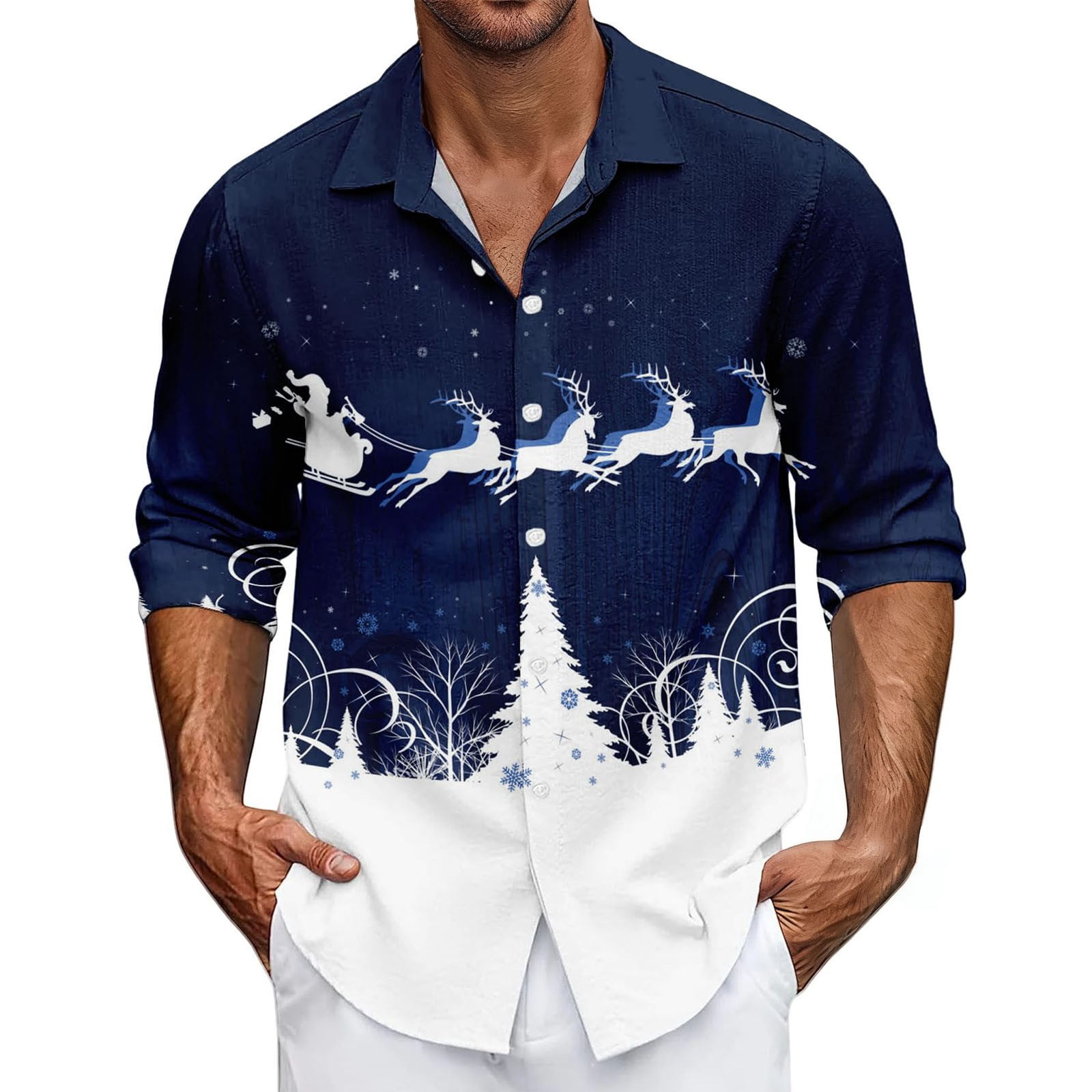 JHHLSF Long Sleeve Print Shirt Stylish Casual Shirt For Holiday ...