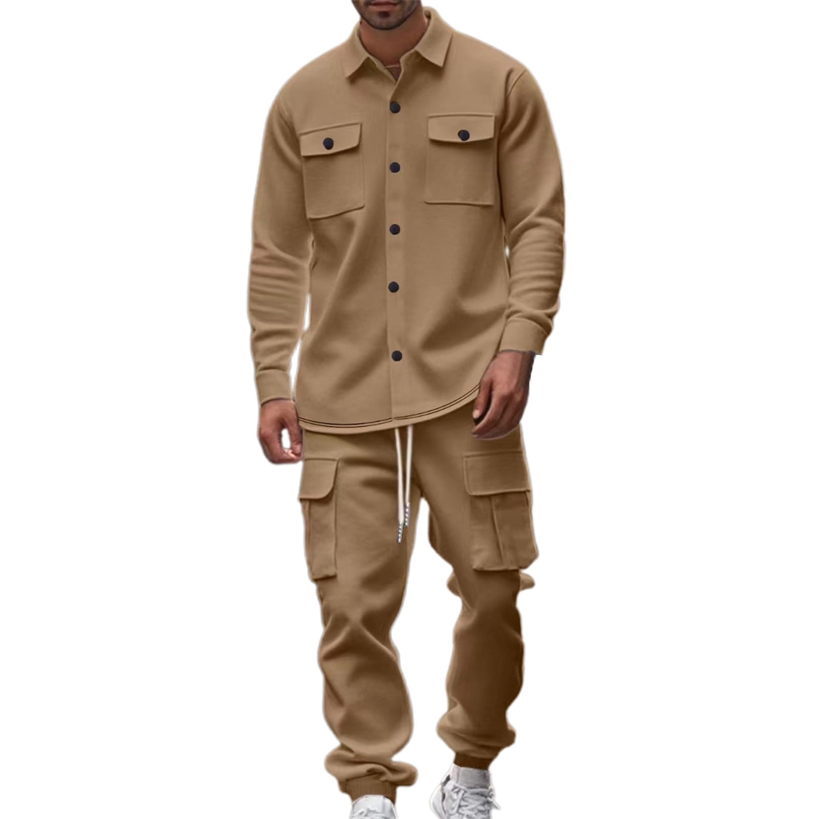 JHHLSF Men's Tracksuit 2 Piece Outfit Sets Solid Color Multi-pockets ...