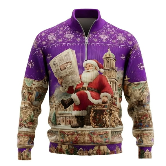 JHHLSF Unique Novelty Print Half Zip Collarless Sweatshirt With Ribbed ...
